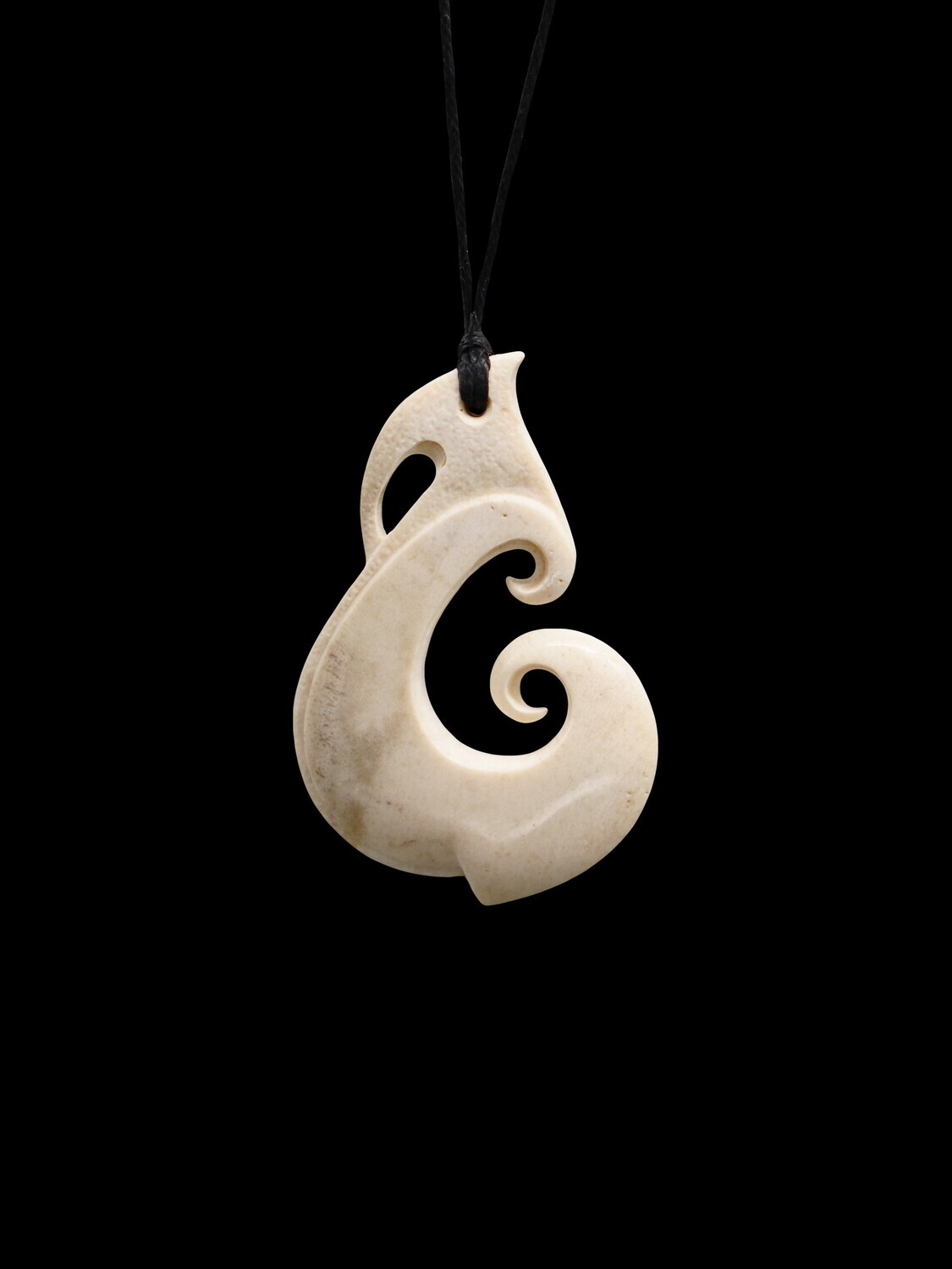 Moko Pounamu, Hei Matau (Hook) Whale Bone Carving - Ngakawau