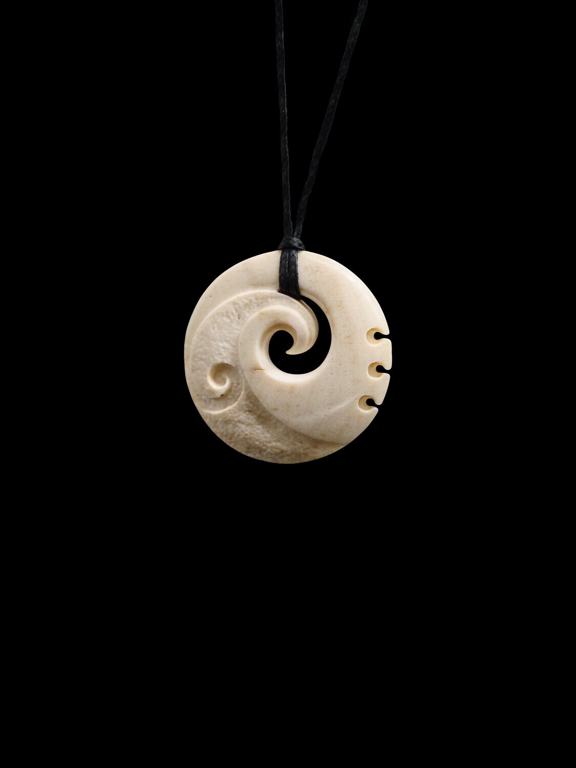 Moko Pounamu, Koru Whale Bone Carving - Korimako