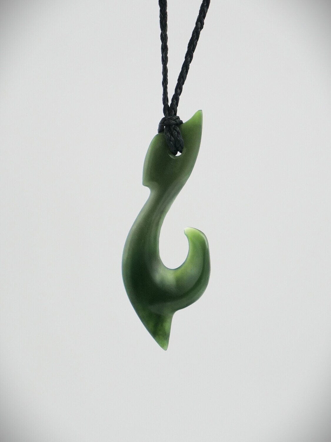 Moko Pounamu Hei Matau (Hook) NZ Genuine Kawakawa Greenstone - Tutaki
