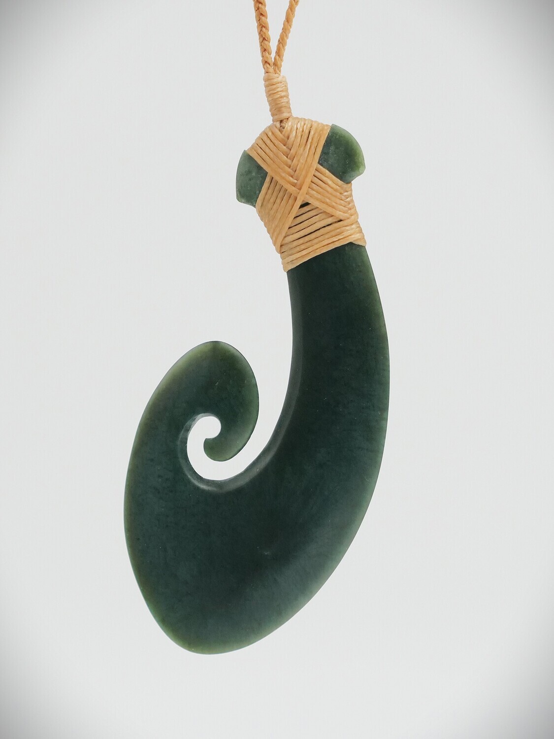 Moko Pounamu Hei Matau (Hook) NZ Genuine Kawakawa Greenstone - Ngaio