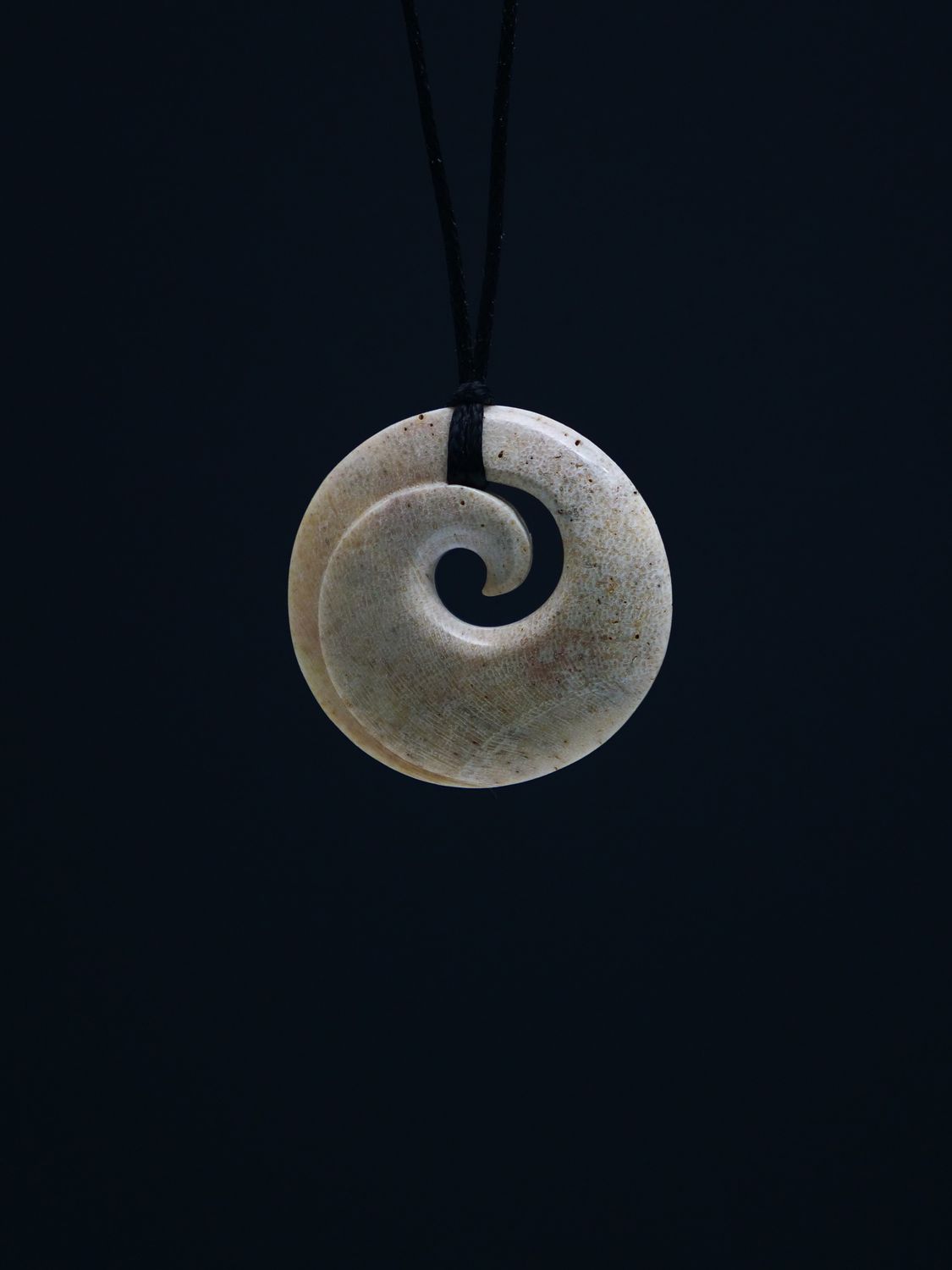 Moko Pounamu, Koru Whale Bone Carving - Korimako