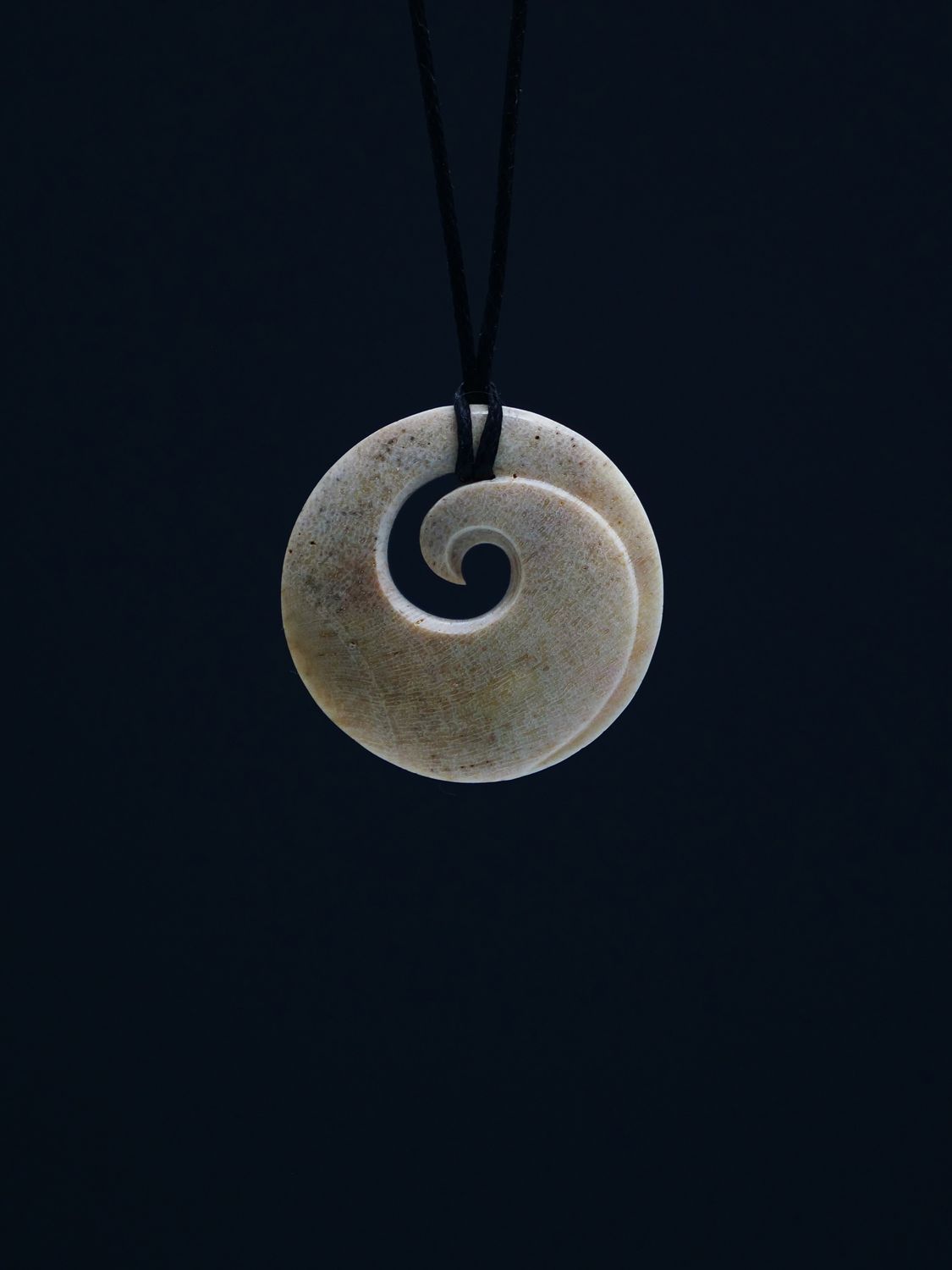 Moko Pounamu, Koru Whale Bone Carving - Hawea