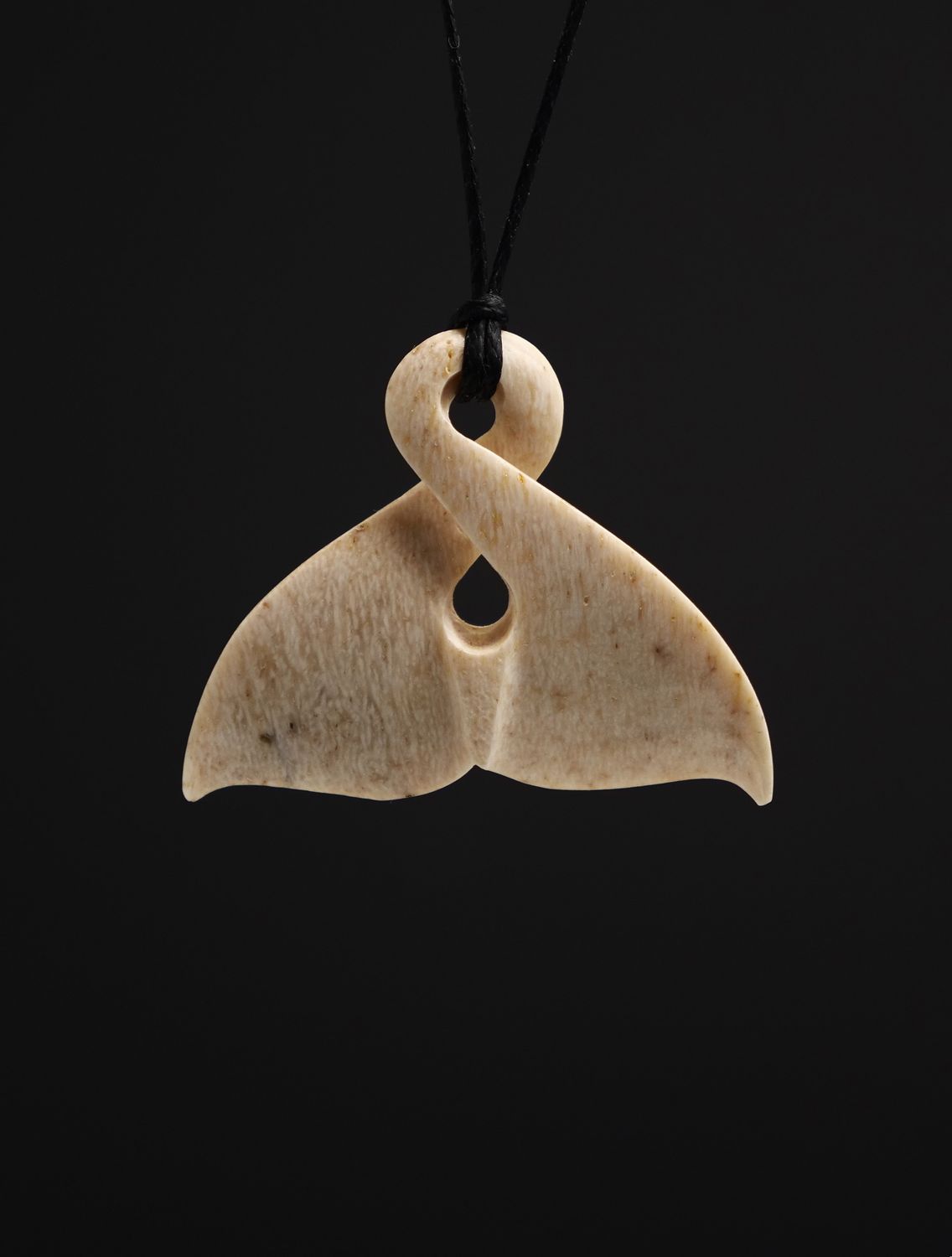 Moko Pounamu, Pikorua (Twist) Whale Tail Whale Bone Carving - Waitahuna