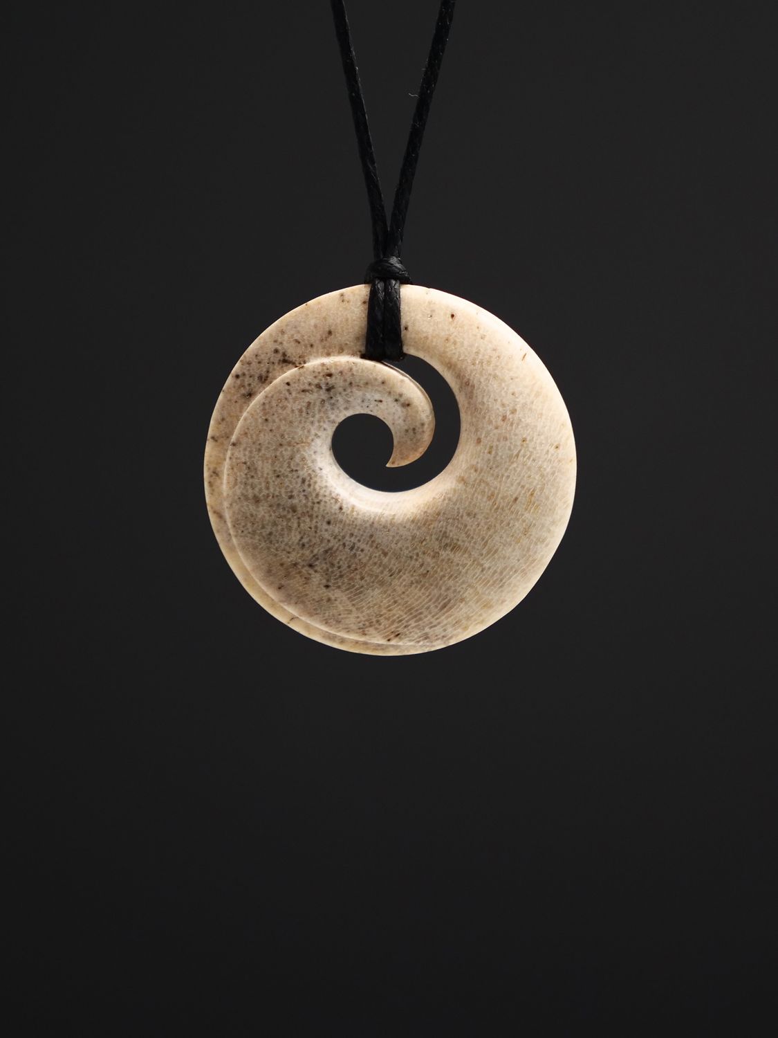 Moko Pounamu, Koru Whale Bone Carving - Taieri