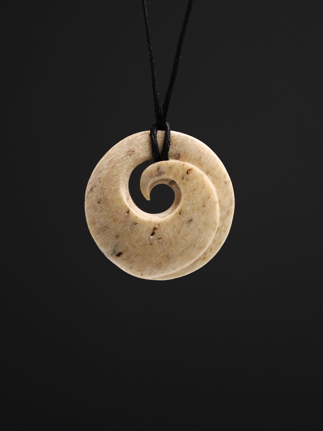 Moko Pounamu, Koru Whale Bone Carving - Waipori