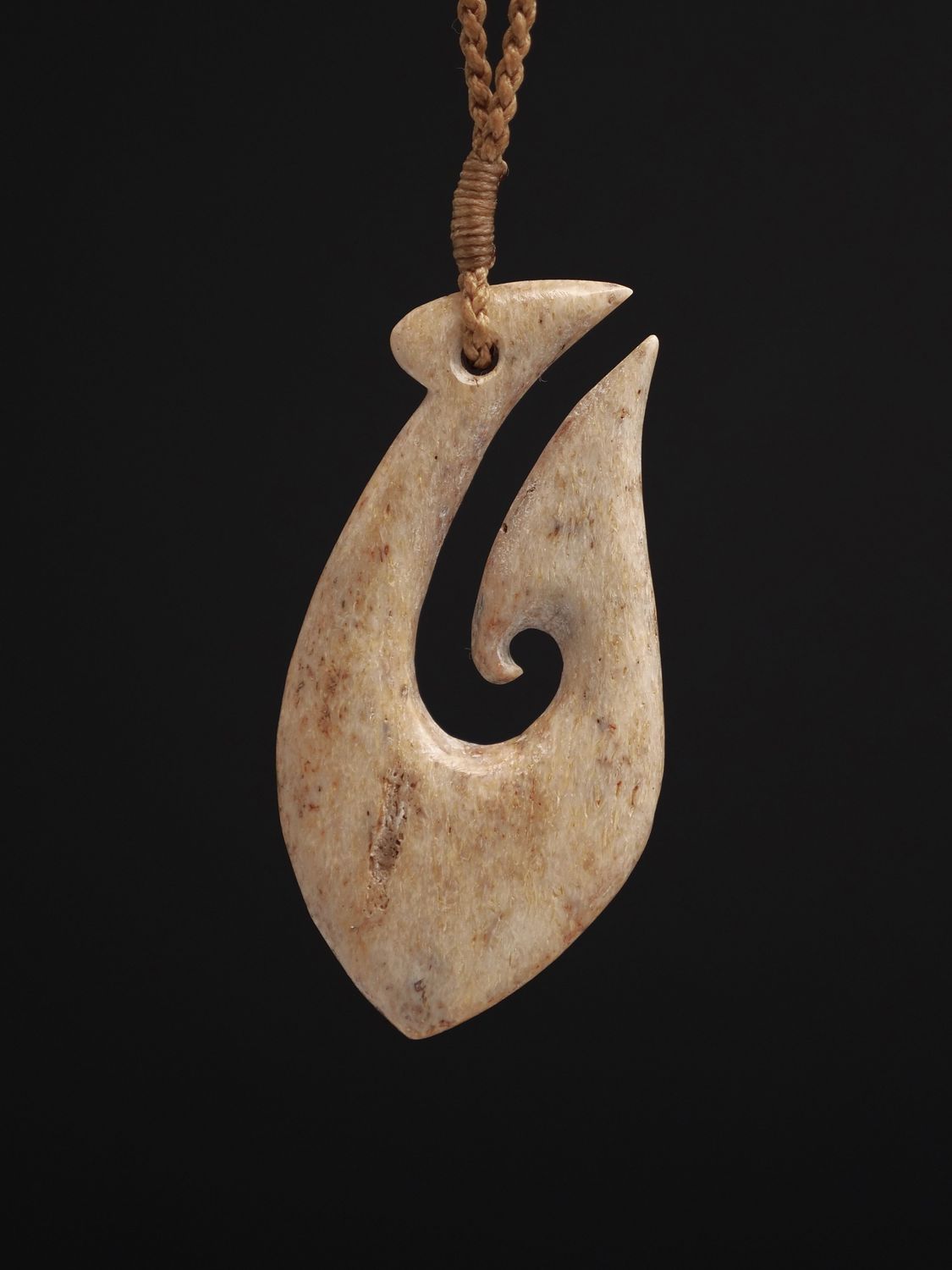 Moko Pounamu, Hei Matau (Hook) Whale Bone Carving - Nokomai