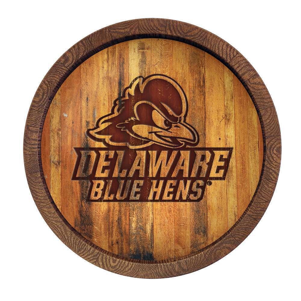 Delaware Blue Hens Logo Branded "Faux" Barrel Top Sign
