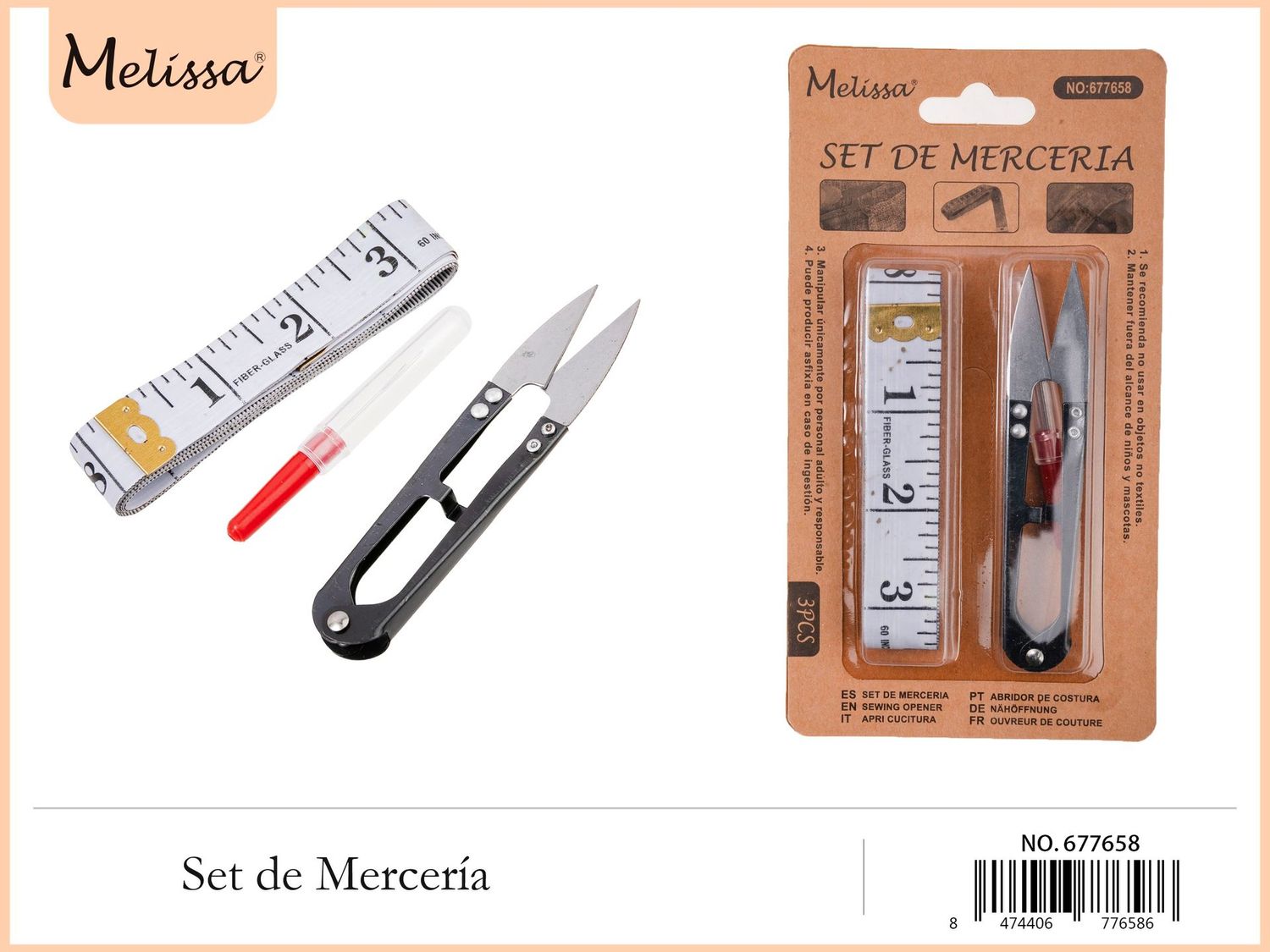 Tape measure, thread cutter and seam ripper kit