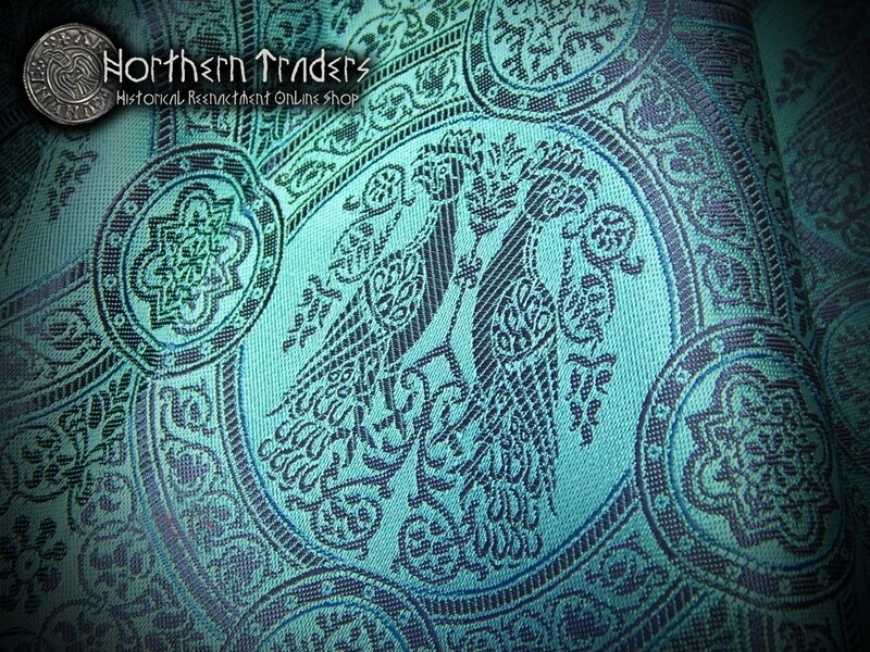 Brocade with Confronted Birds - Turquoise / Grey