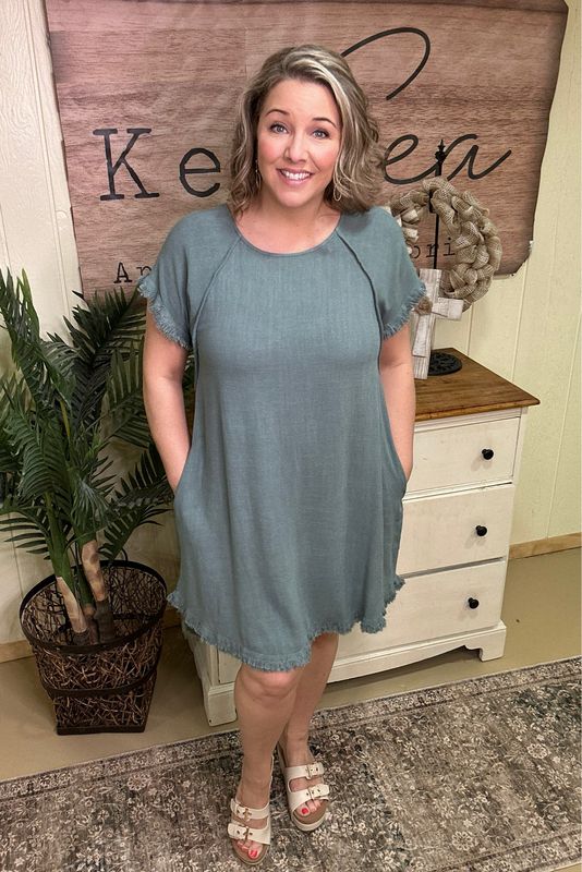 Lagoon Linen-Blend Dress with Fringe