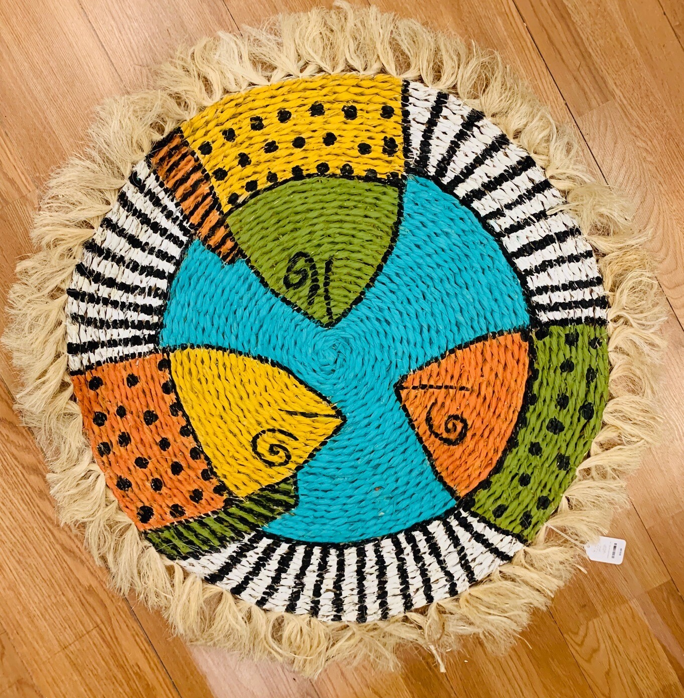 Painted Round Rush Rug - Fish