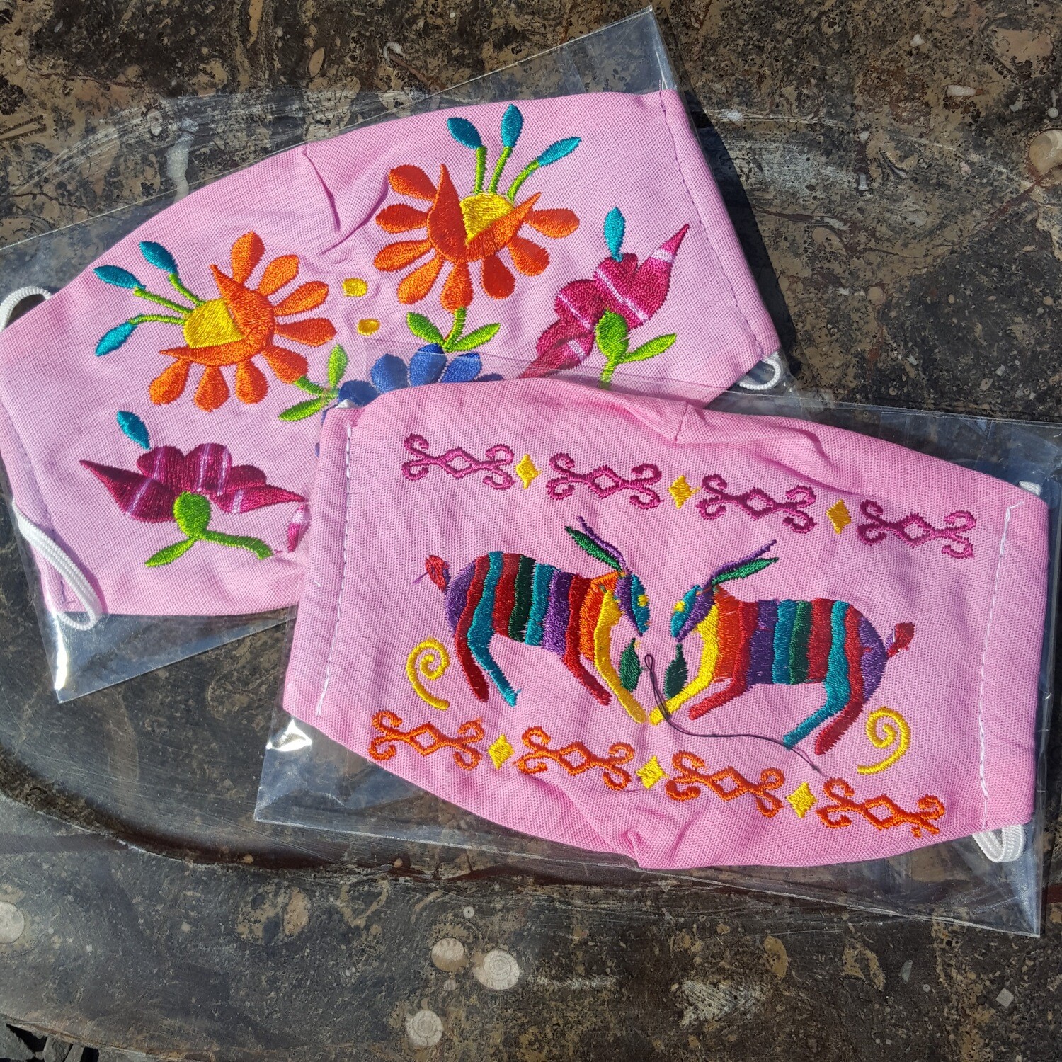 Light Pink Hand Embroidered Oval Face Mask