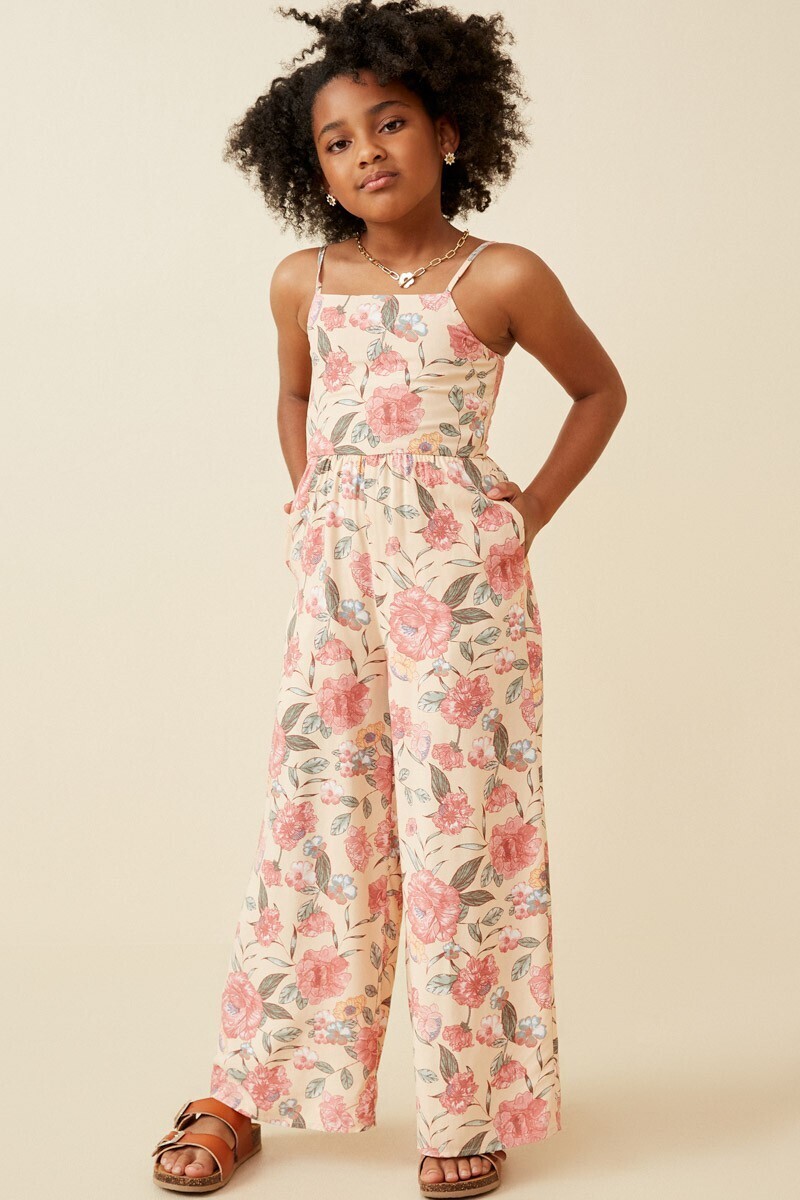 Girls Blush Floral Jumpsuit