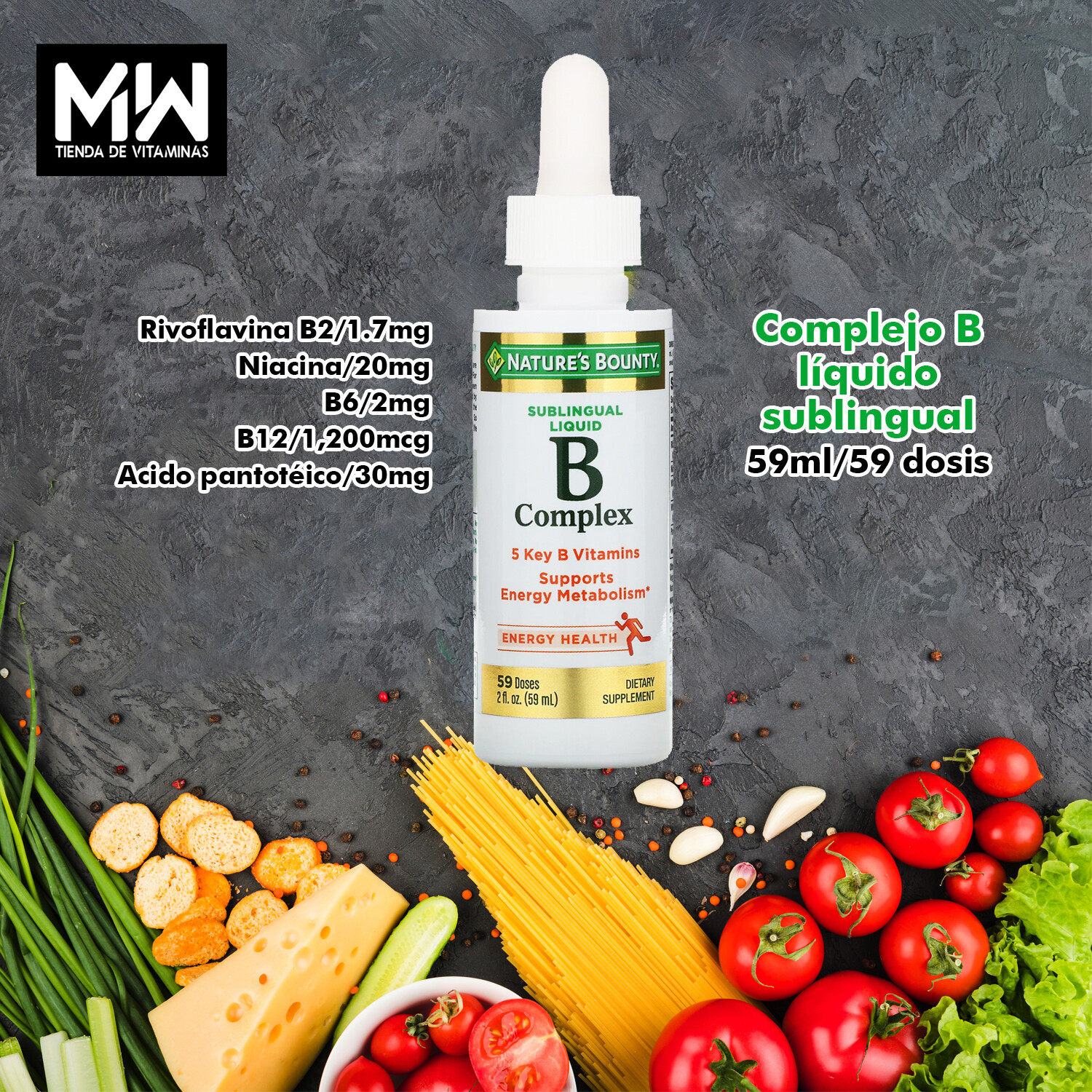 Complejo B líquido sublingüal / B complex sublingual liquid 59 dosis