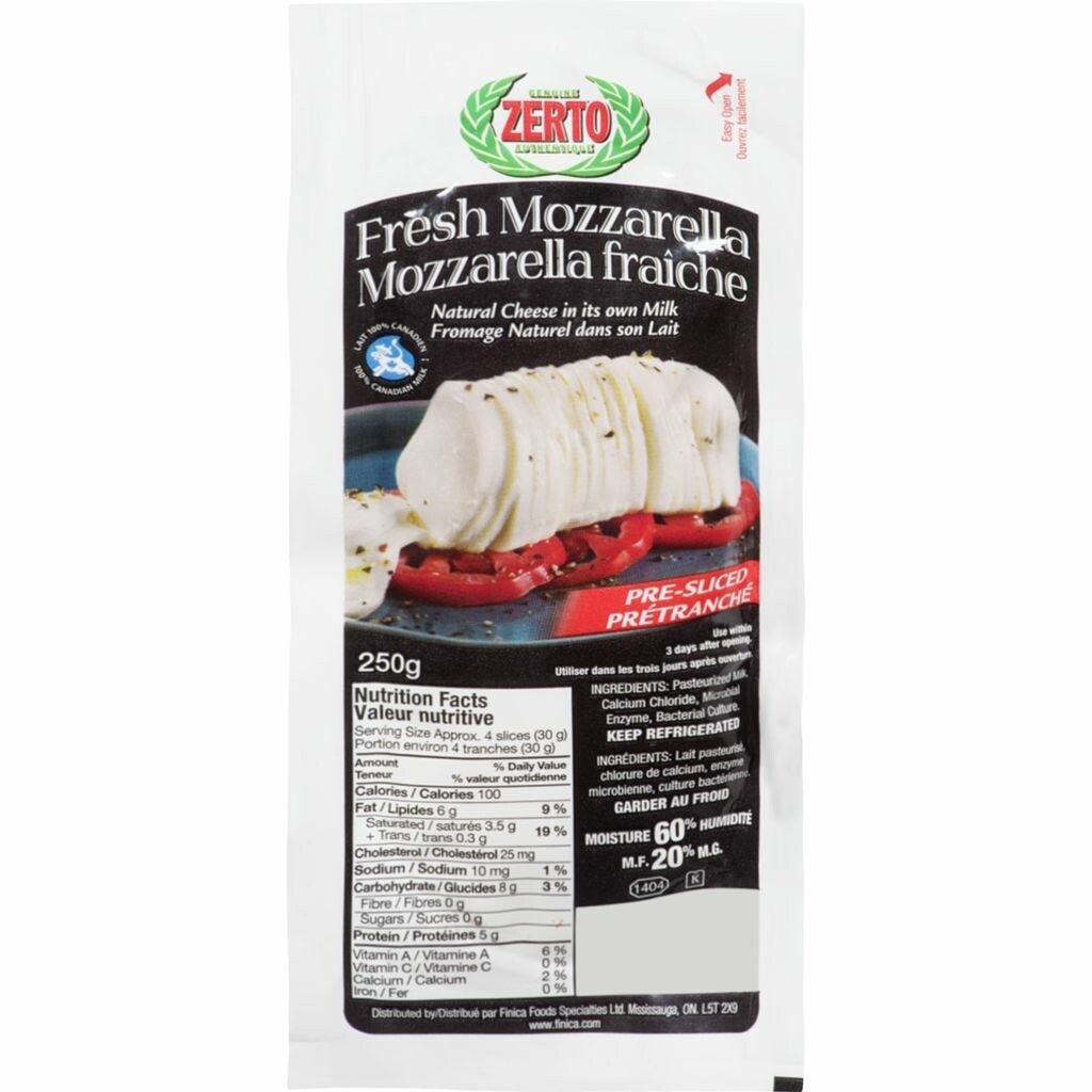 Zerto Sliced Mozzarella Cheese Log - 250g LOCAL