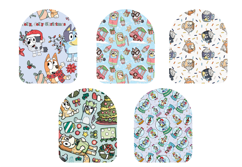 Fabric Stickers For Omnipod Blue Christmas 5 Pack