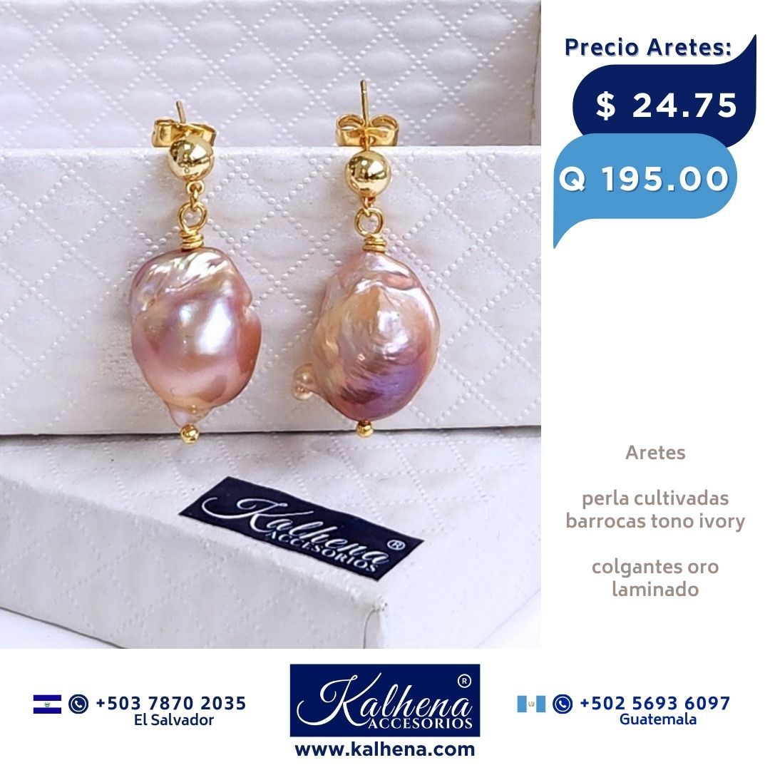 Aretes perlas barrocas exoticas ivory/tornasol