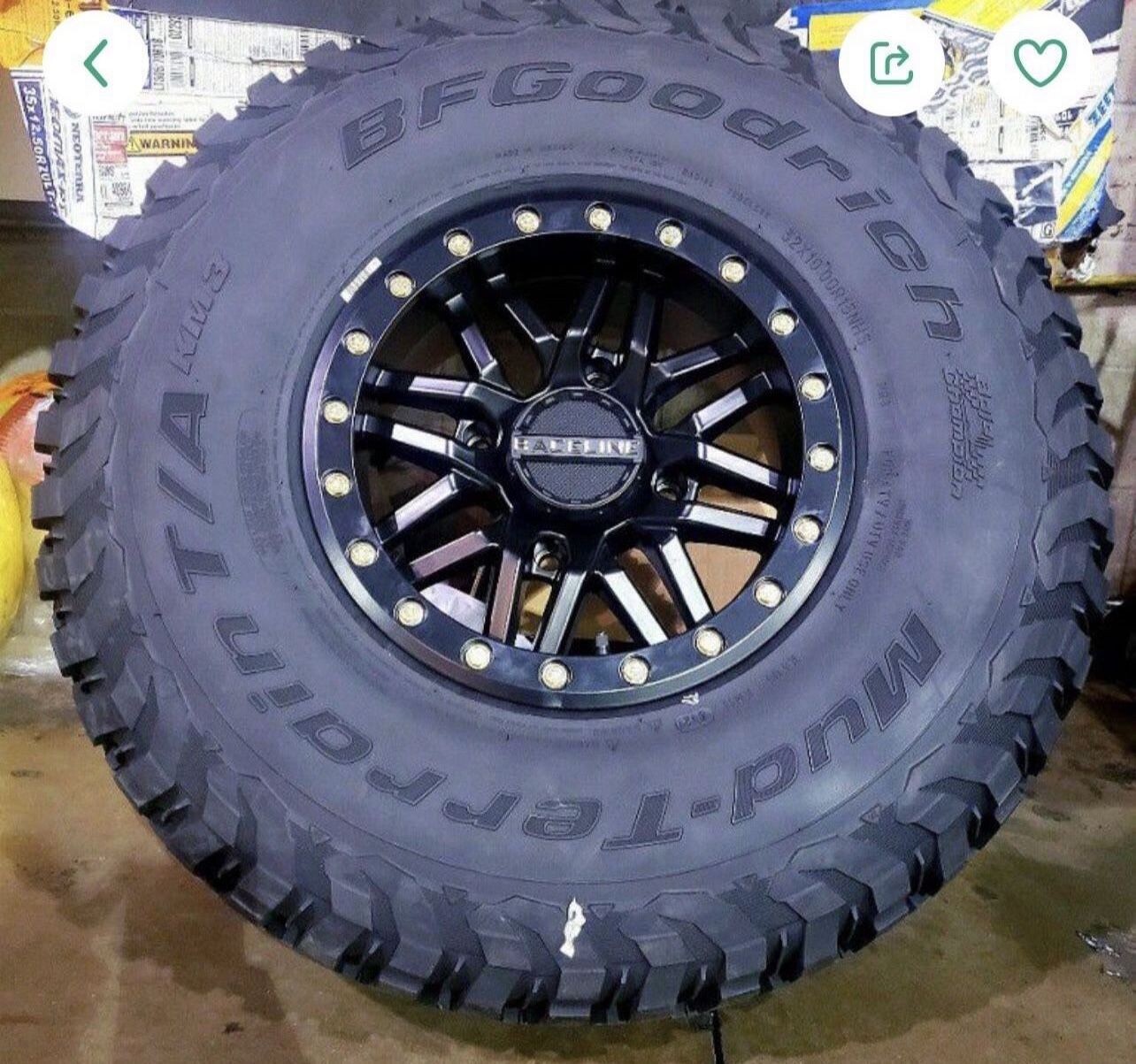 raceline beadlock 15X7 4x137 4+3 gunmetal Wheels & 30x10-15 BF Goodrich KM3 Tires (FREE Mounted)