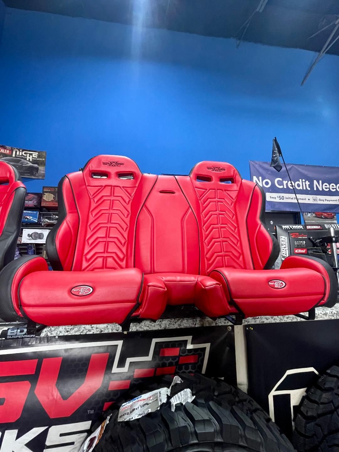 Triple X 2.0 Rear Bench Seat Red with Black Trim Color Bench for Can-Am X3
