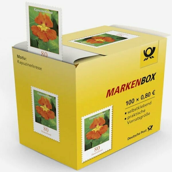 0,80 Briefmarken - 100 Stück selbstklebend Markenbox Blume