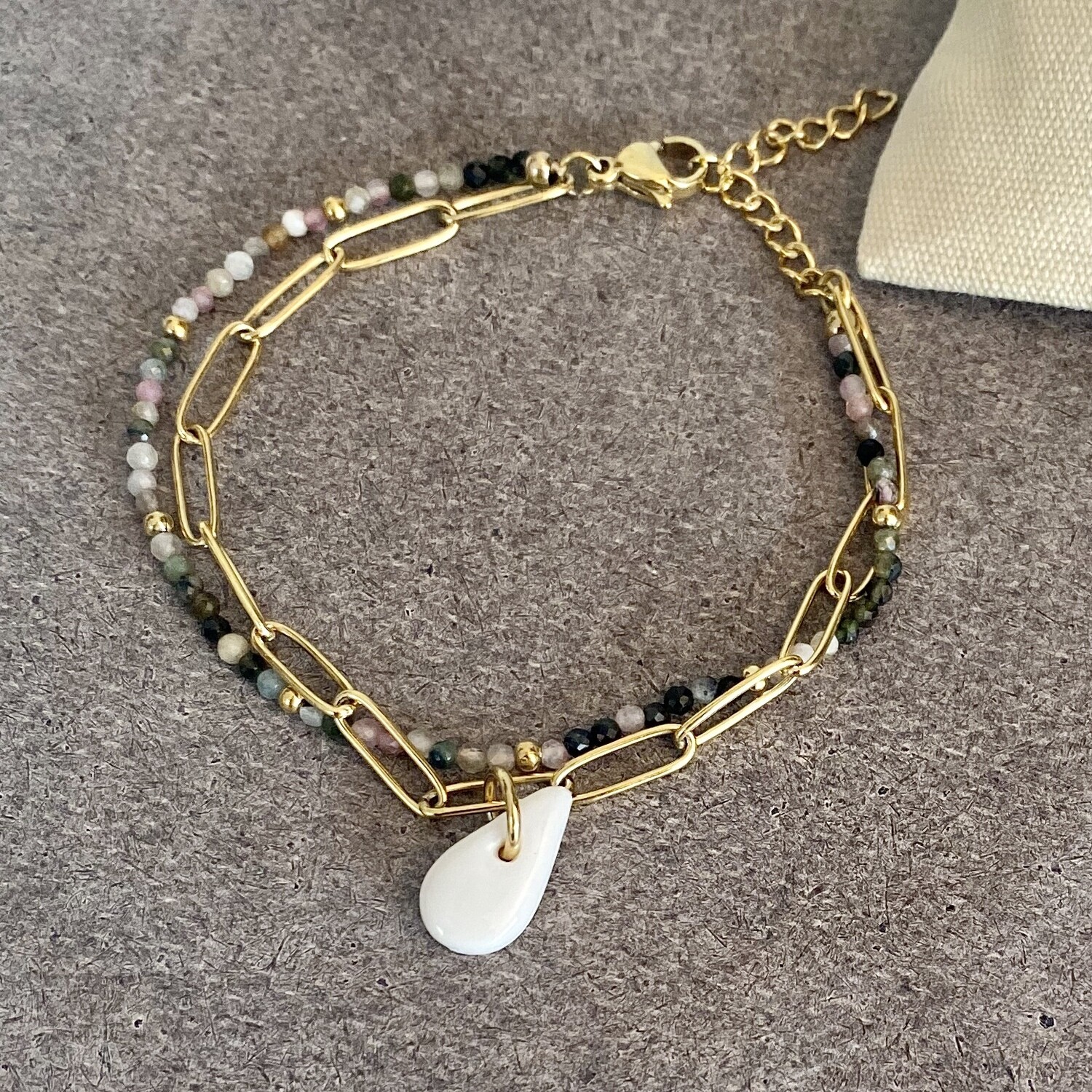 Bracelet deux rangs tourmaline goutte
