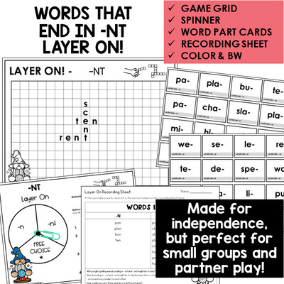 Words that End in NT Games and Activities