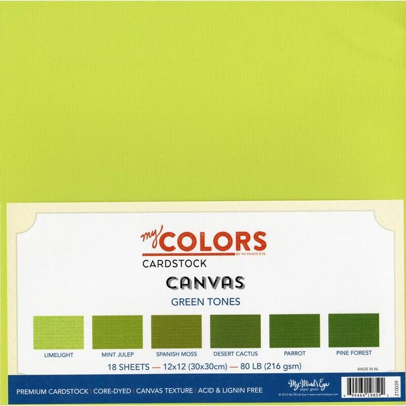 My Colors - Textured Cardstock - 12 x 12 Paper Pack - Green Tones - 18 ...
