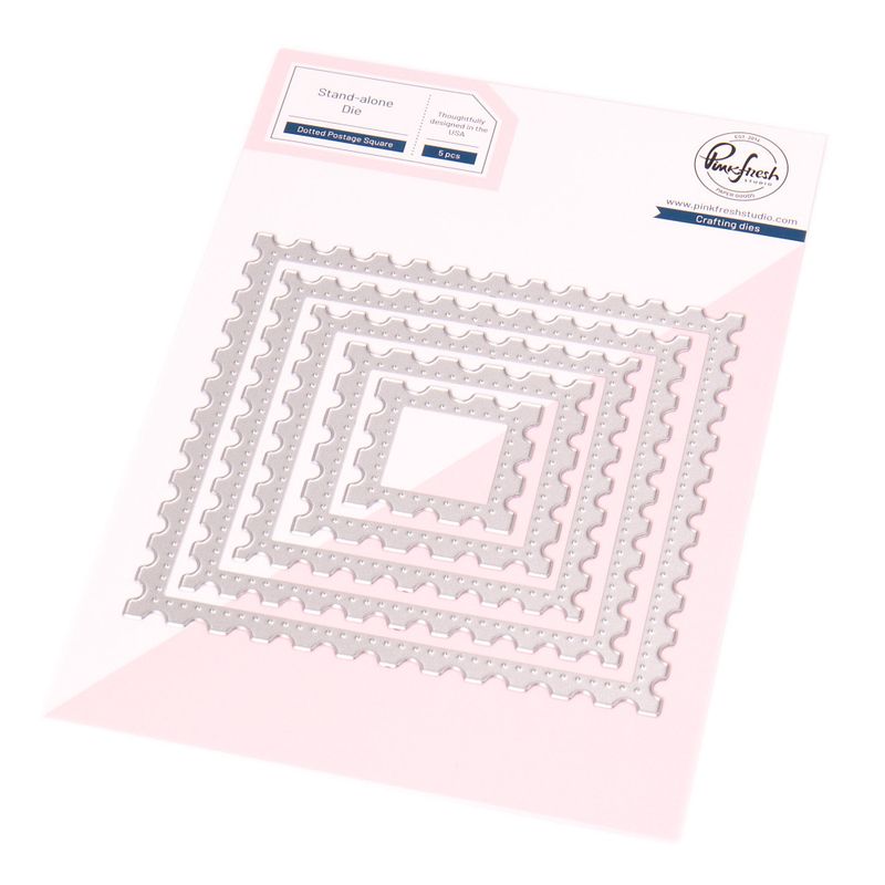 PinkFresh Studio - Essentials Collection - Die Set - Nested Square - Postage Edge - Dotted ...