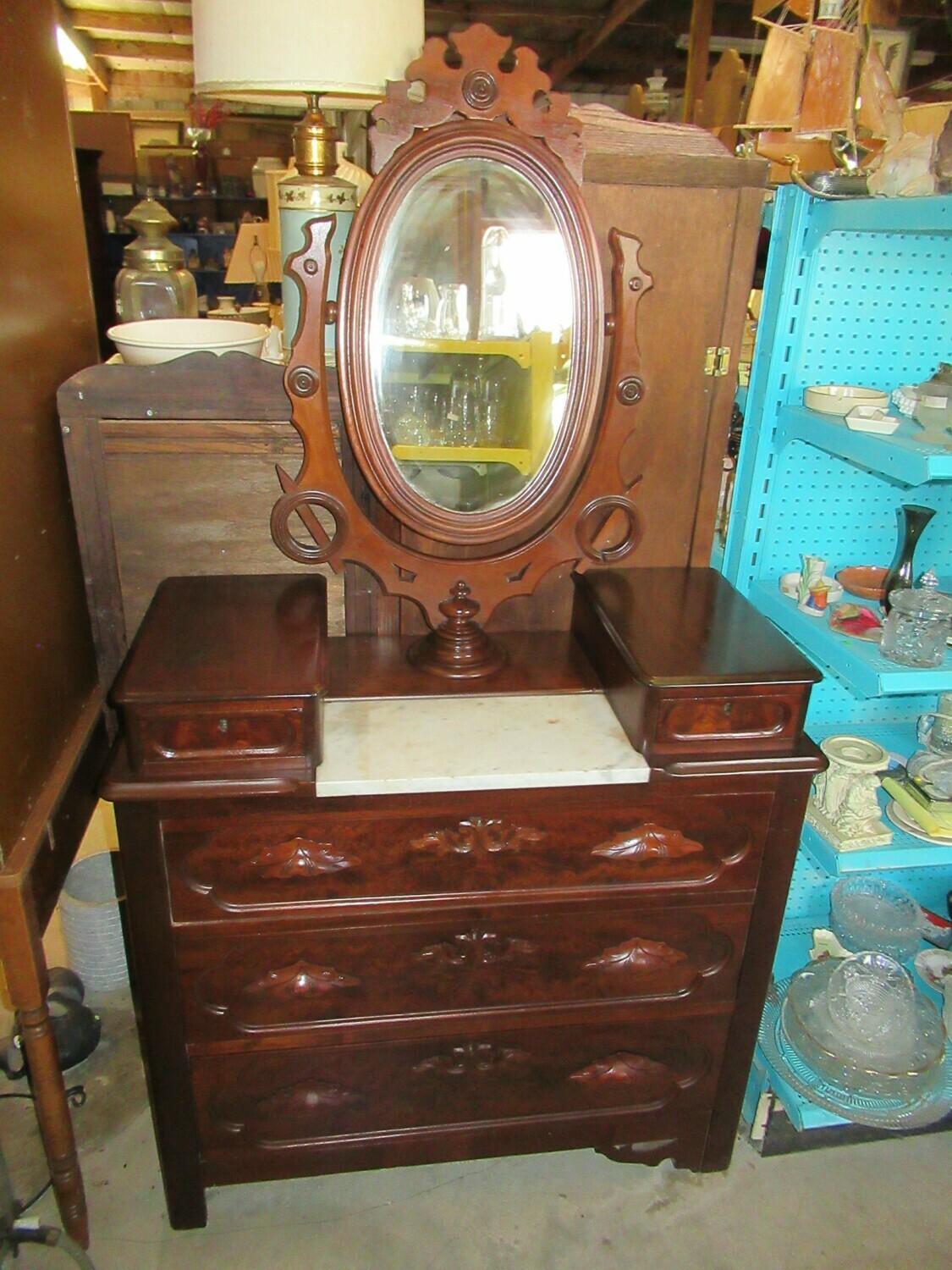 Antique Marble Top Dresser with Swivel Mirror