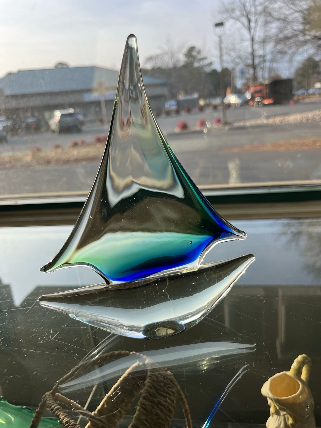 Murano Style Cased Art Glass Sailboat