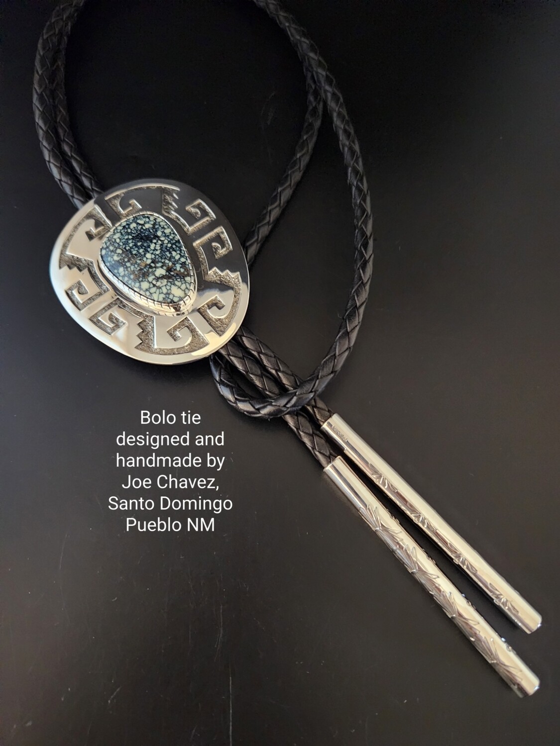 Sterling silver "Overlay" bolo with High-grade New Lander Turquoise
