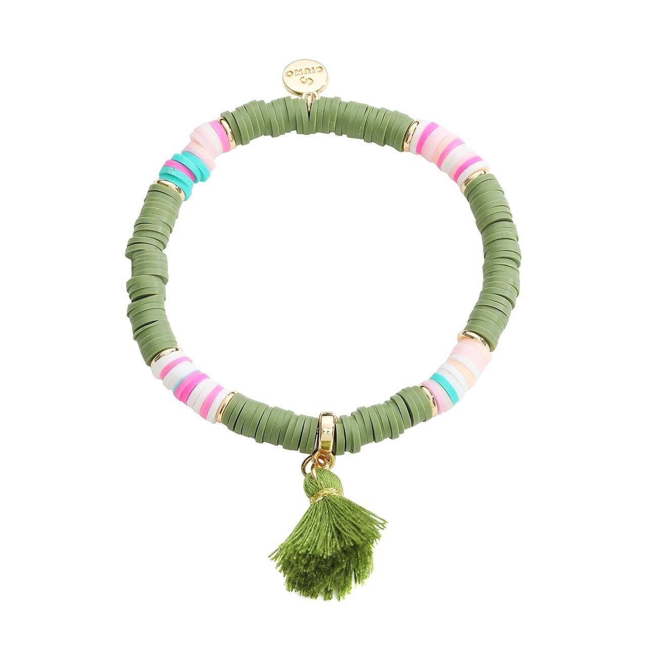 Elastisches Armband mit Quaste in olivgrün