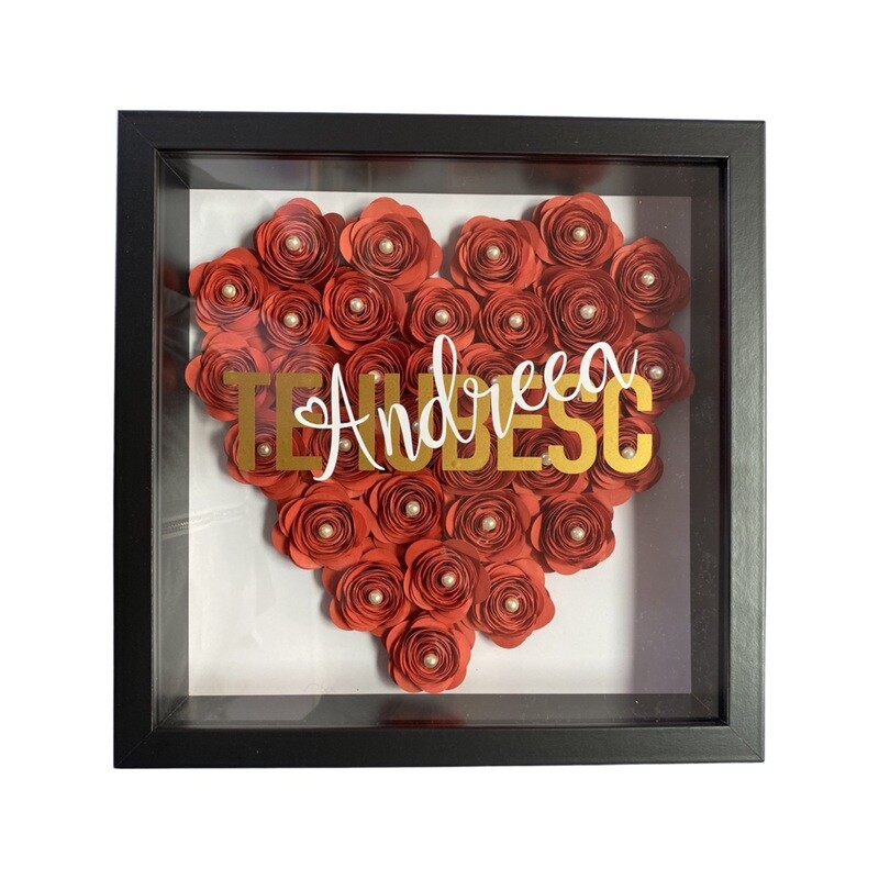 Rama cu flori din hartie si mesaj personalizat 25x25 cm