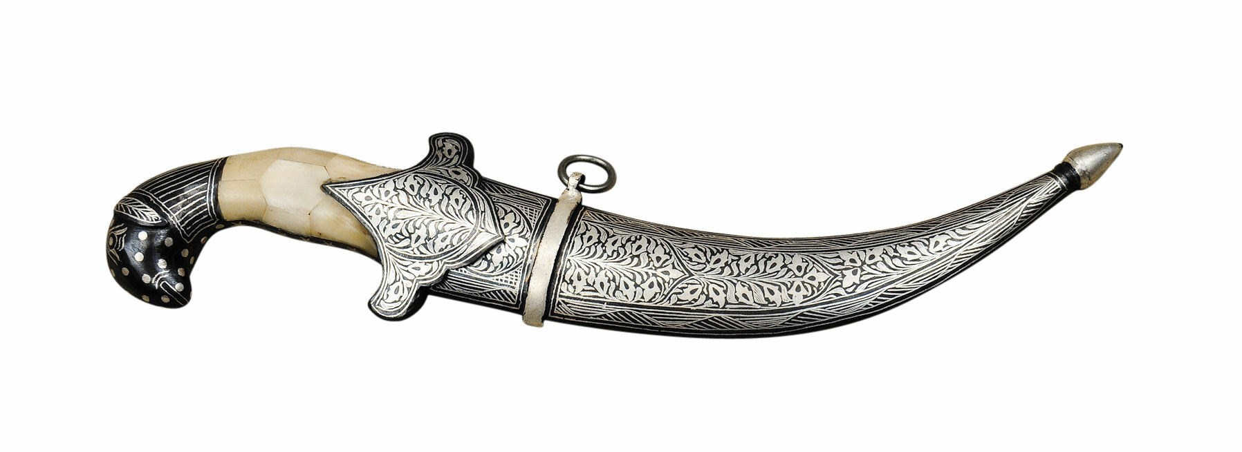 Damascus and Koftgari Inlay Indian Dagger with Bone Grip | Purchase ...