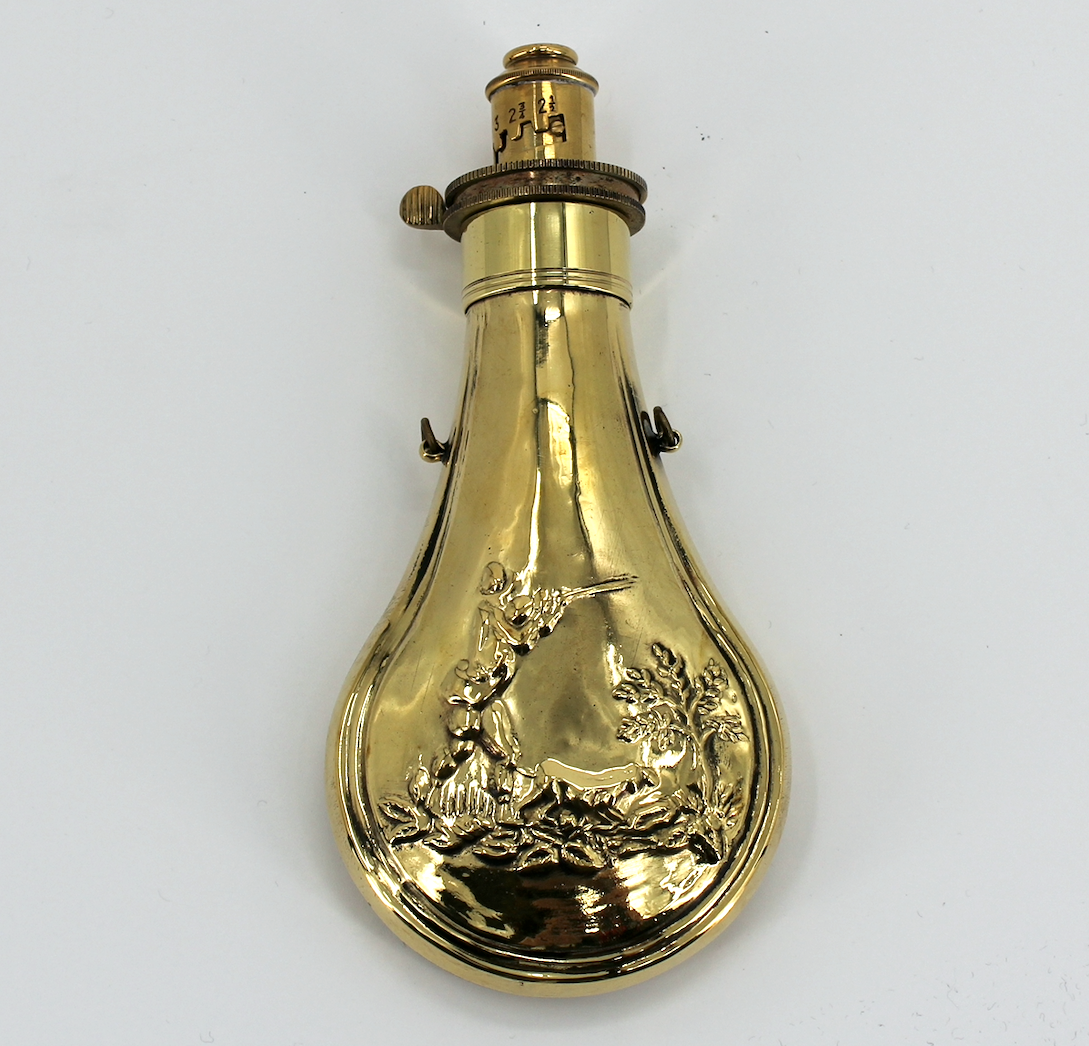 Brass Hawksley Flask - Hunting Scene | Veteran Arms From Muzzleloading Era