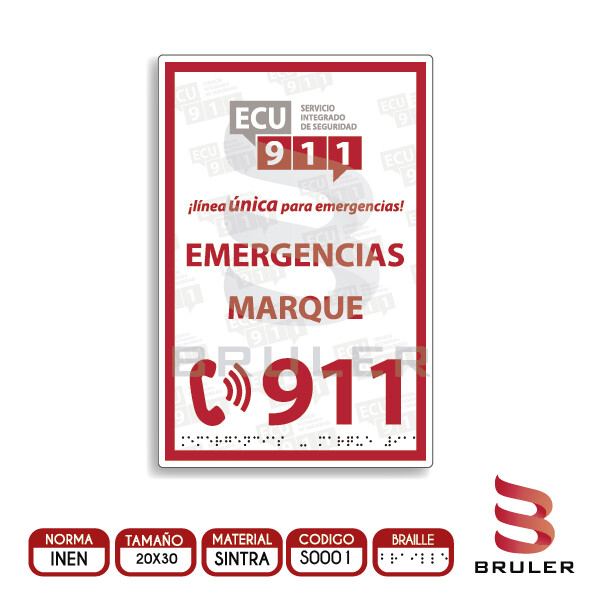 Señalética A4 – ECU 911 – BRAILLE adicional – Tienda Virtual – BRULER