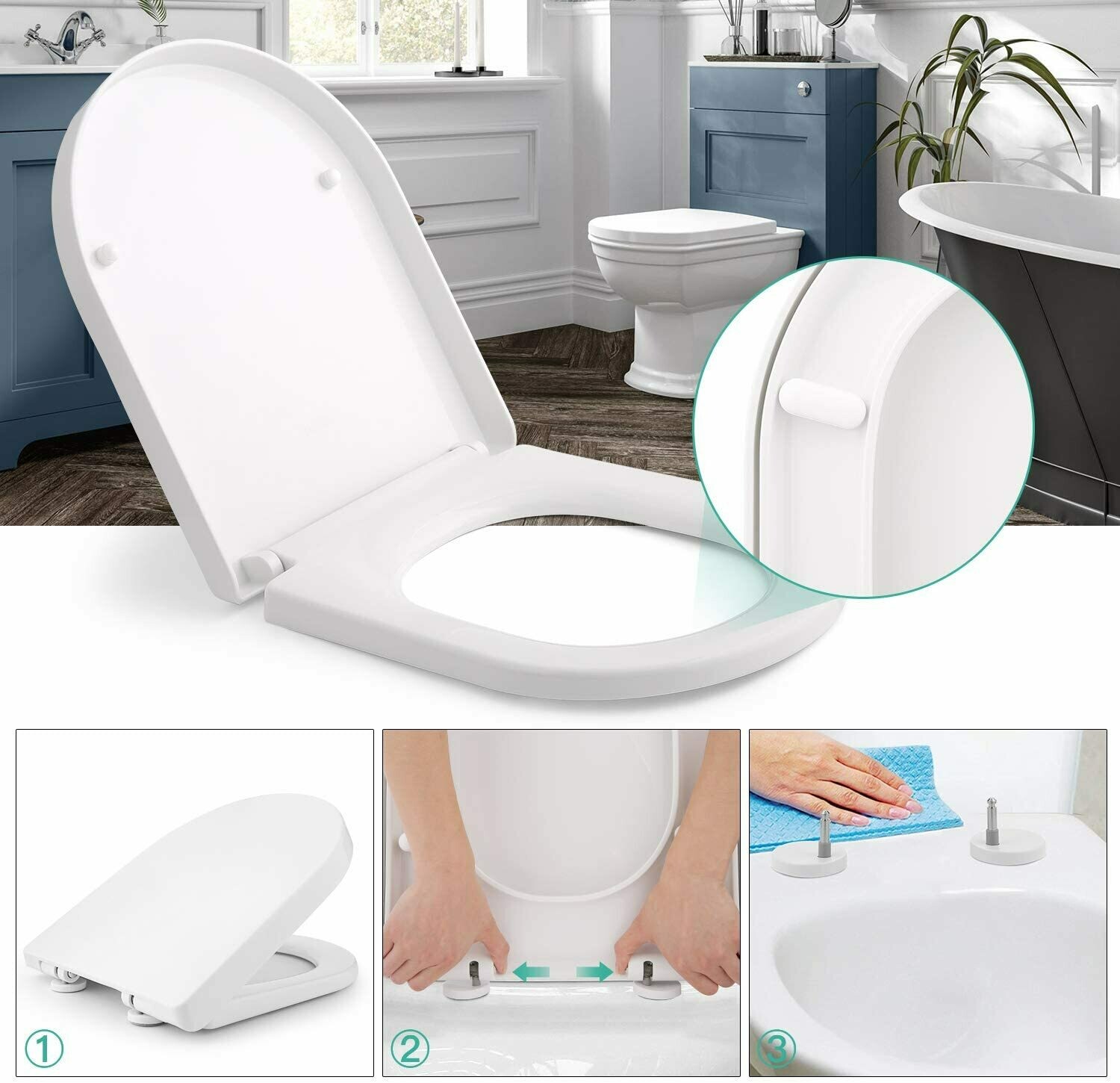 WC Sitz, HIMIMI D-Form Toilettensitz mit Absenkautomatik, 2-Knopf ...