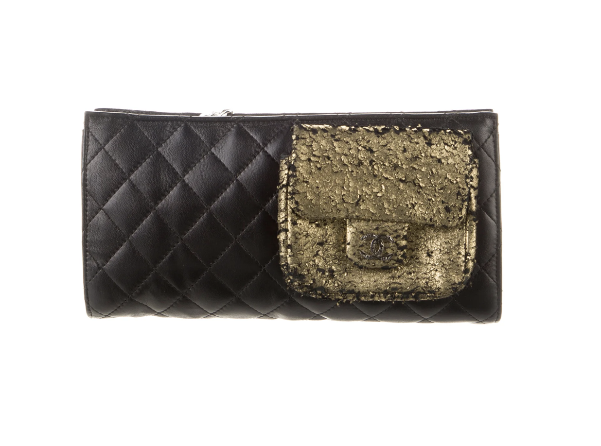 CHANEL MINERAL NIGHTS BLACK LEATHER / GOLD SEQUIN CC CLUTCH