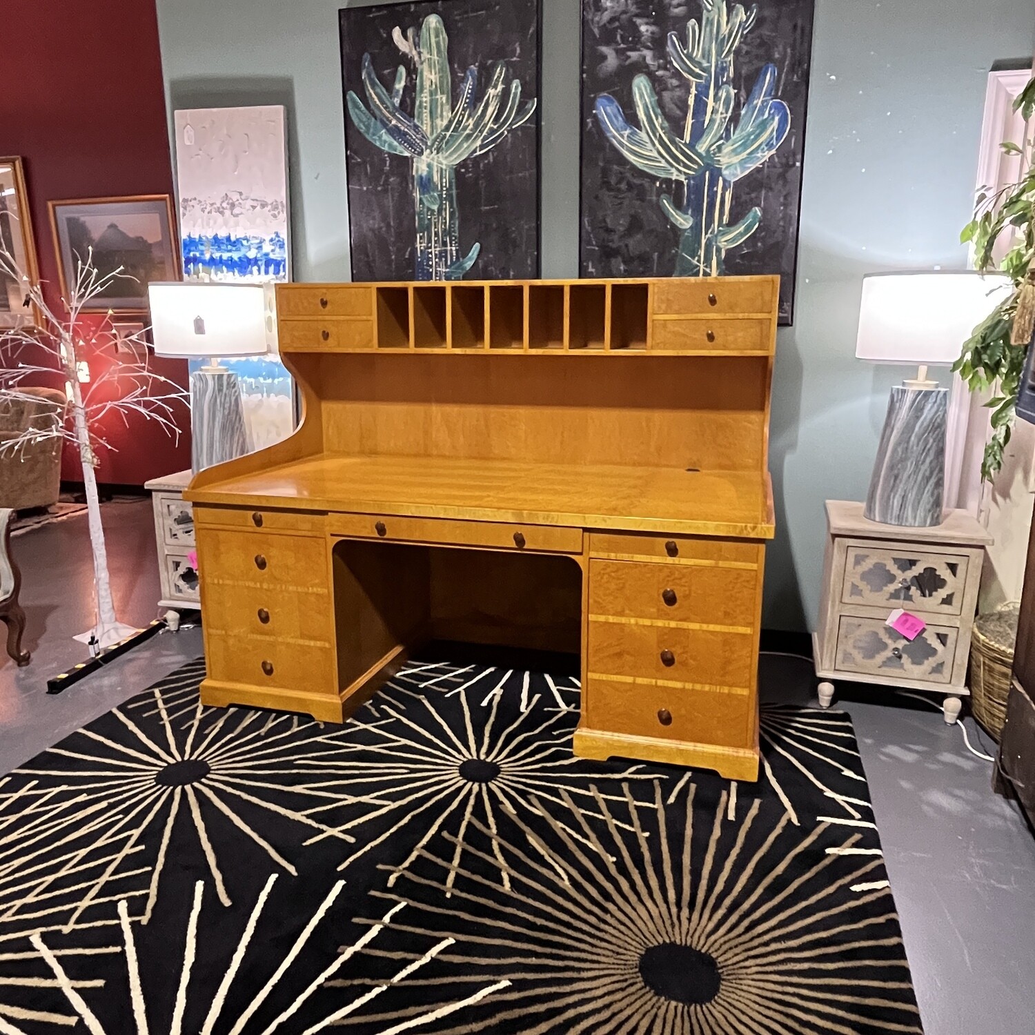 Custom Made Birds-eye Maple Desk with Hutch