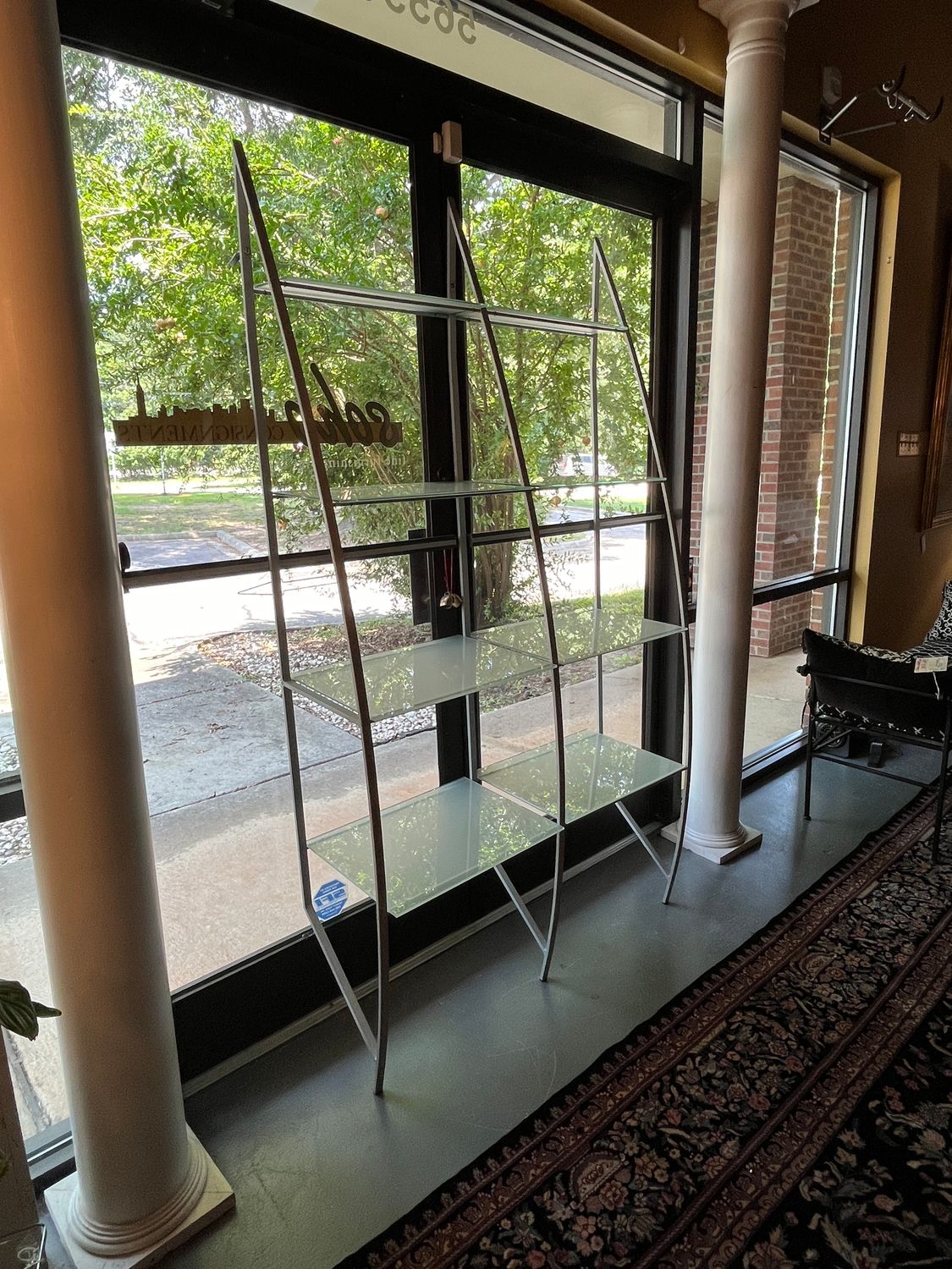 Glass & Metal Leaning Glass Shelf Unit