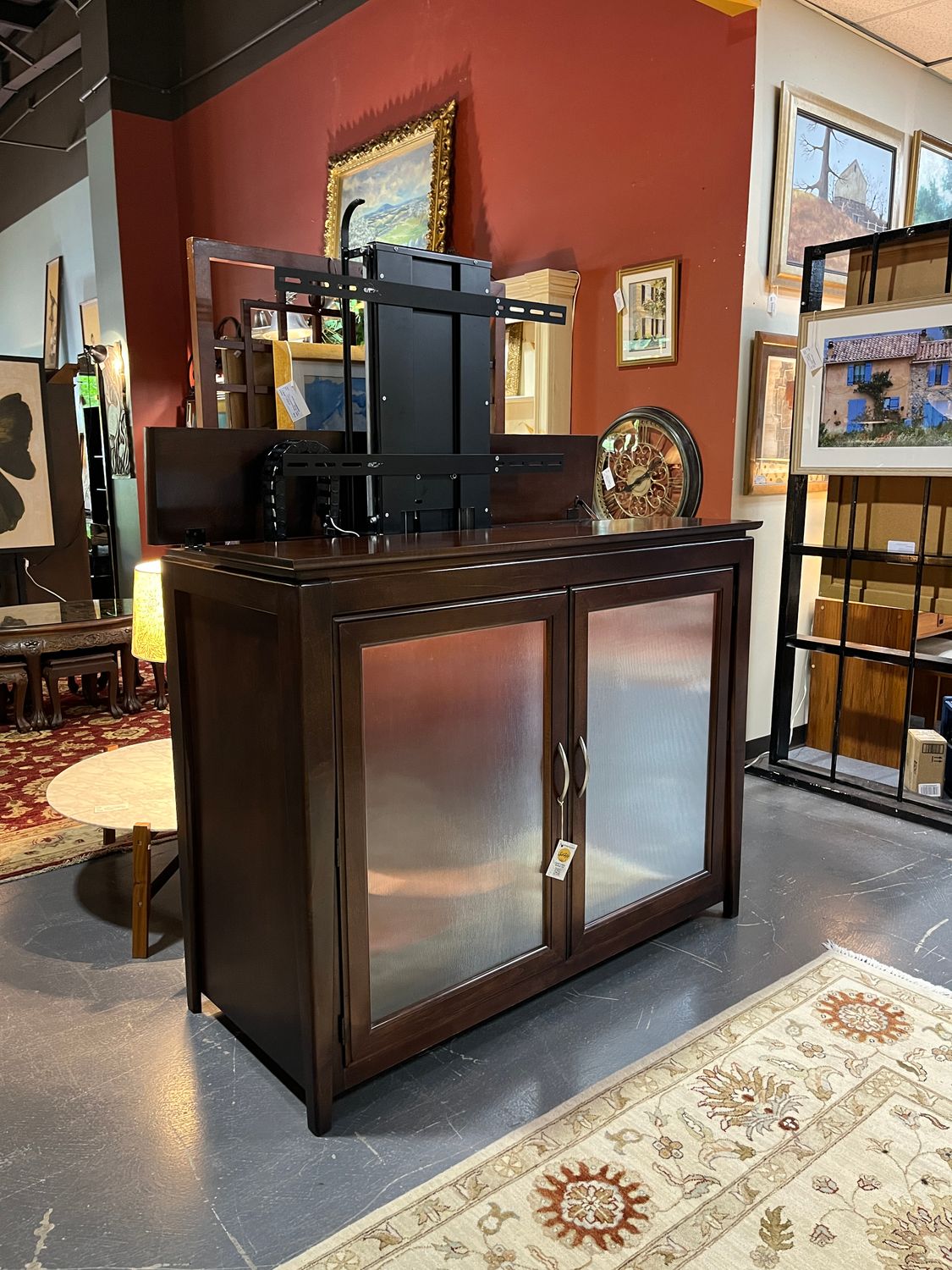 Hooker TV Lift Cabinet with Lighted Curio