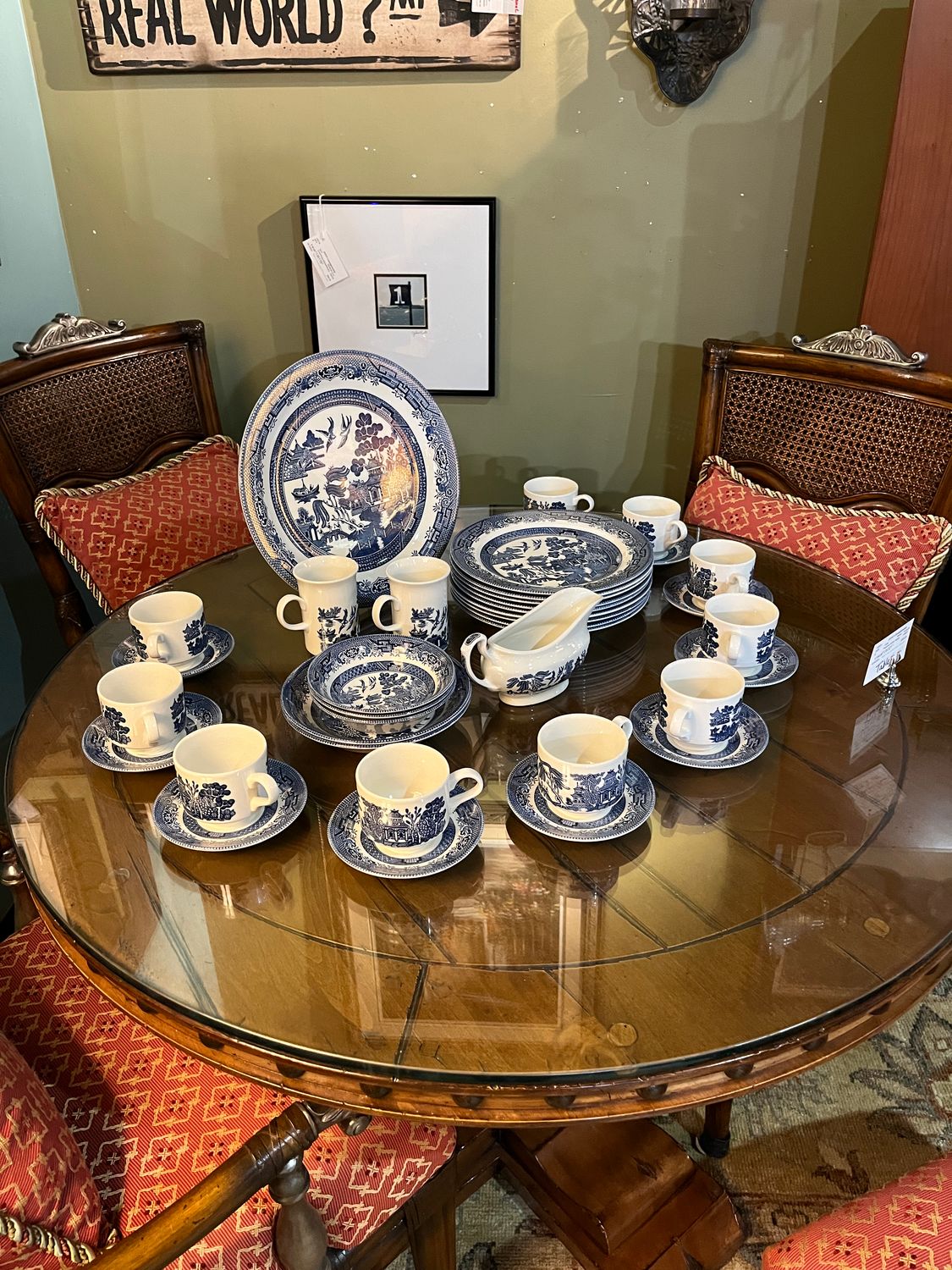 English "Churchill" Blue Willow China Set