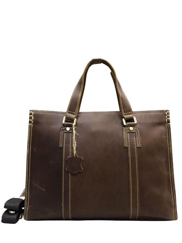 Leather top notch large tote bag