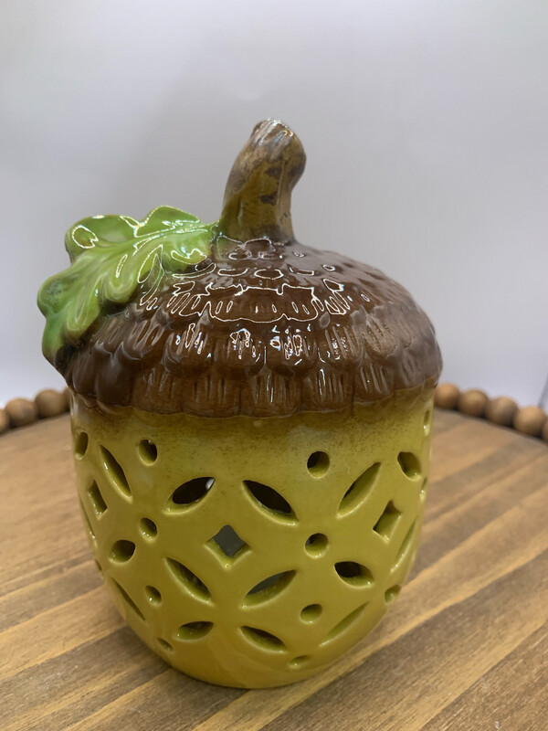 Ger 5.9" Yellow Lighted Ceramic Acorn