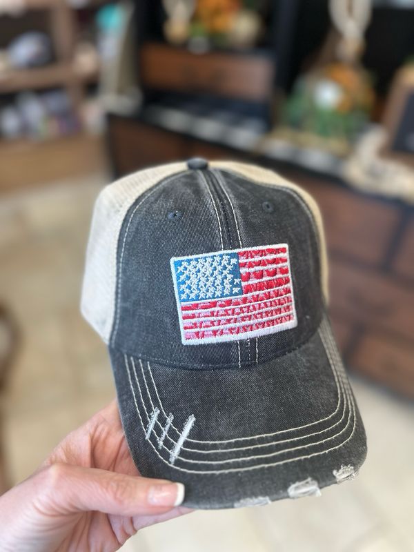 KD Black American Flag Trucker Hat