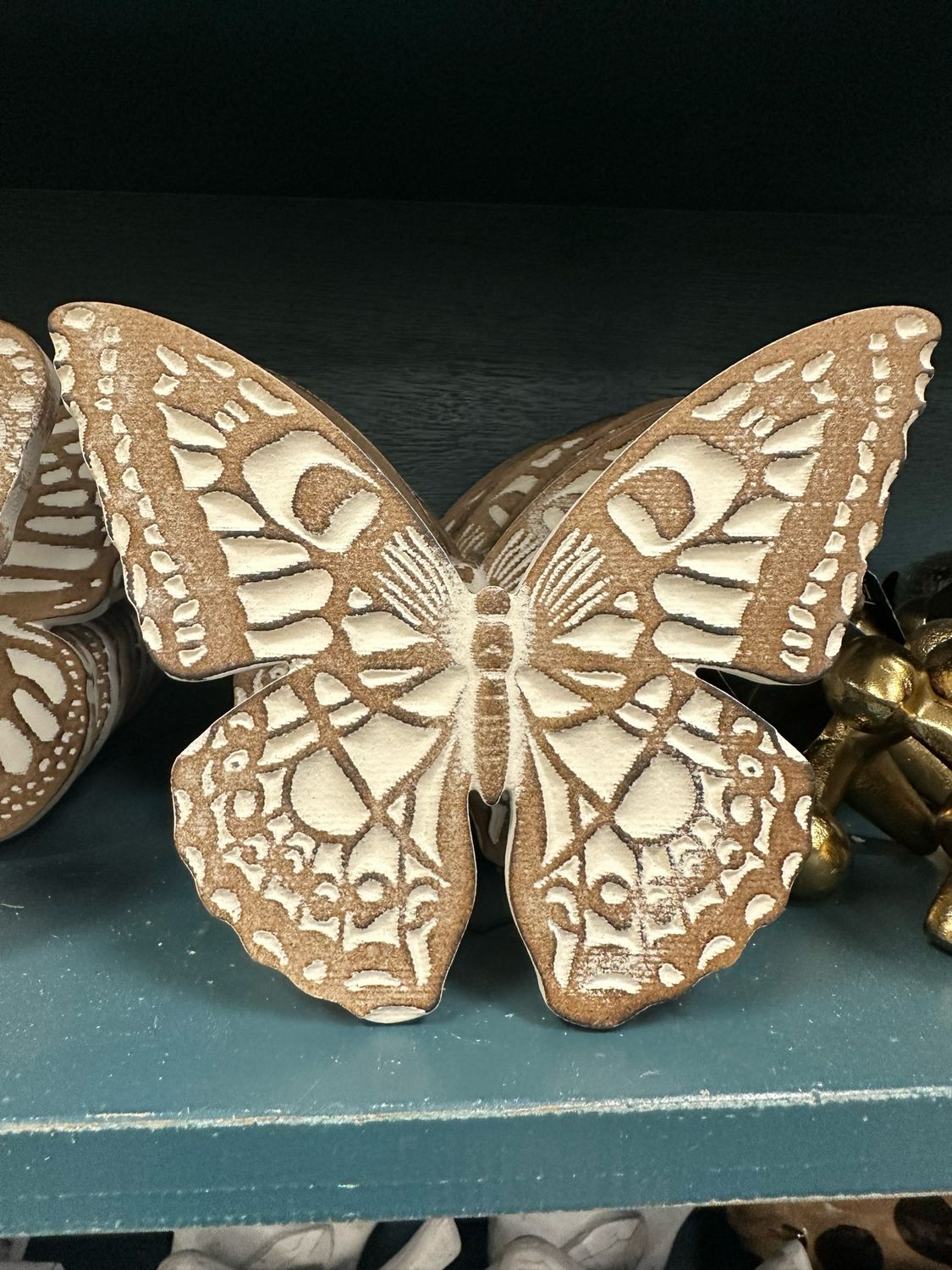 Ger 7.48" Pointy Wing Wood Engraved Butterfly