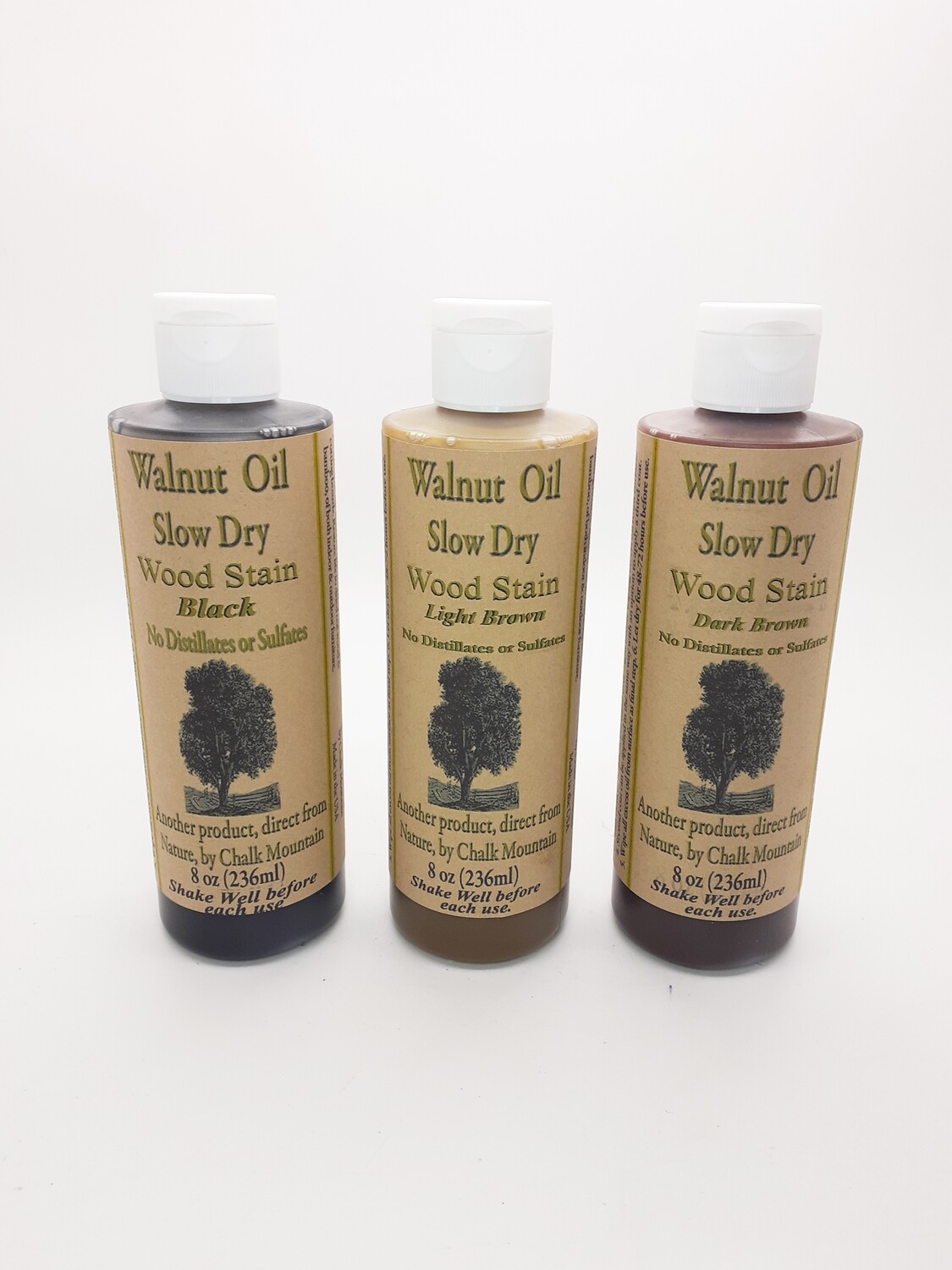 8oz All Natural Walnut Oil Wood Stain - BLACK, LIGHT BROWN & DARK - 3pack