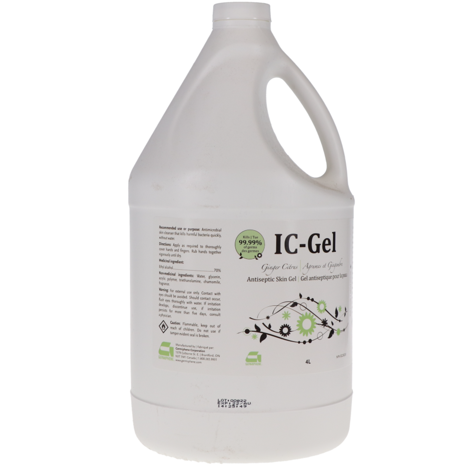 IC-Gel Antiseptic Skin Gel, 4 L, Ginger Citrus, 1/Pk, IC-GEL-XXL-GC ...