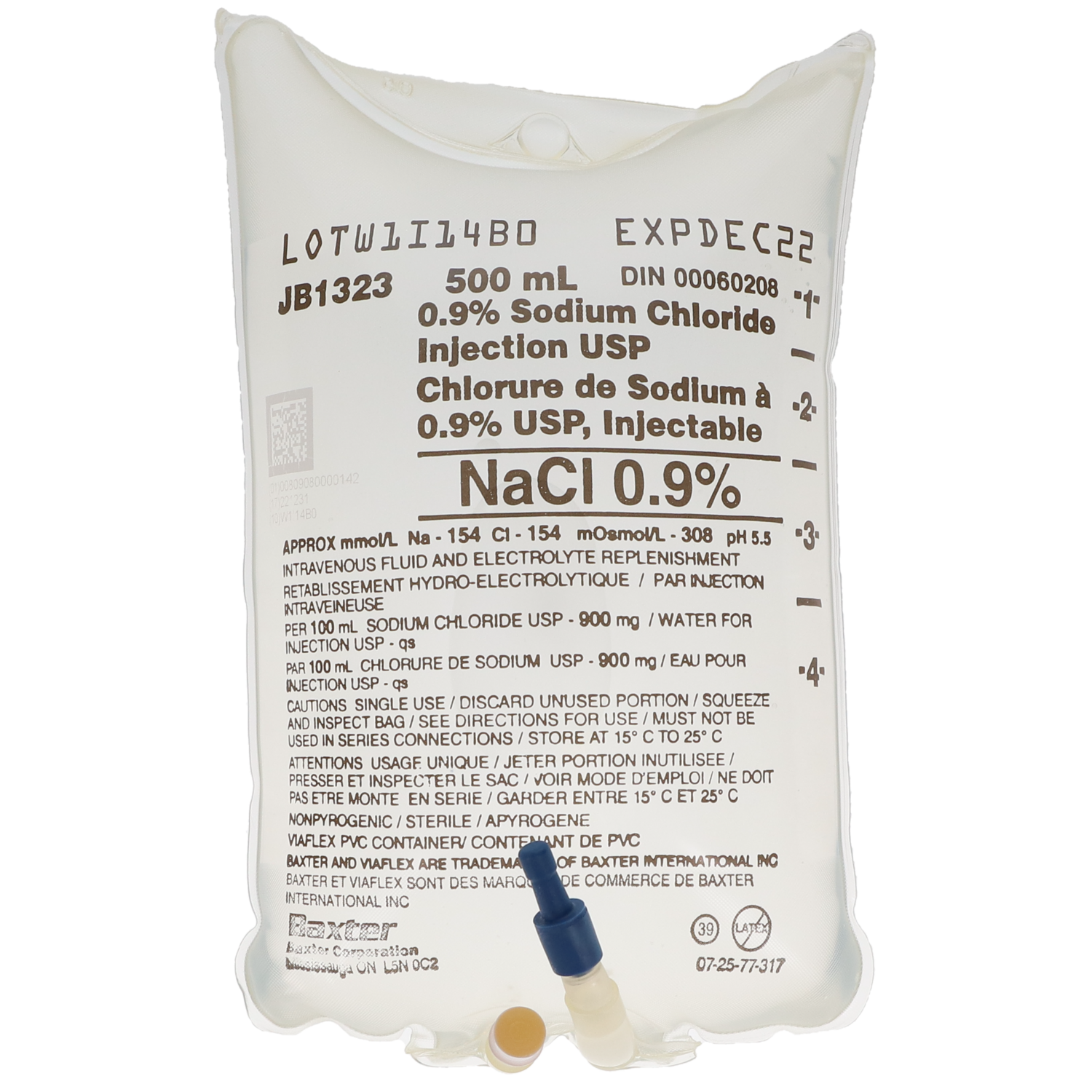 0.9% Sodium Chloride (NaCl) Saline Injection, USP, Bag, 500 ml, 1/Pk ...