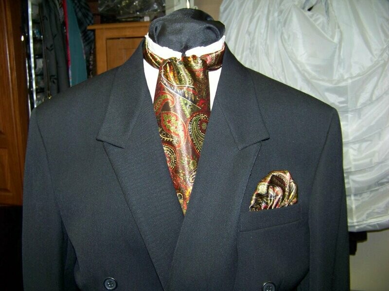 Ascot or Cravat Dickens Necktie Red, Brown, black and Green silkily ...